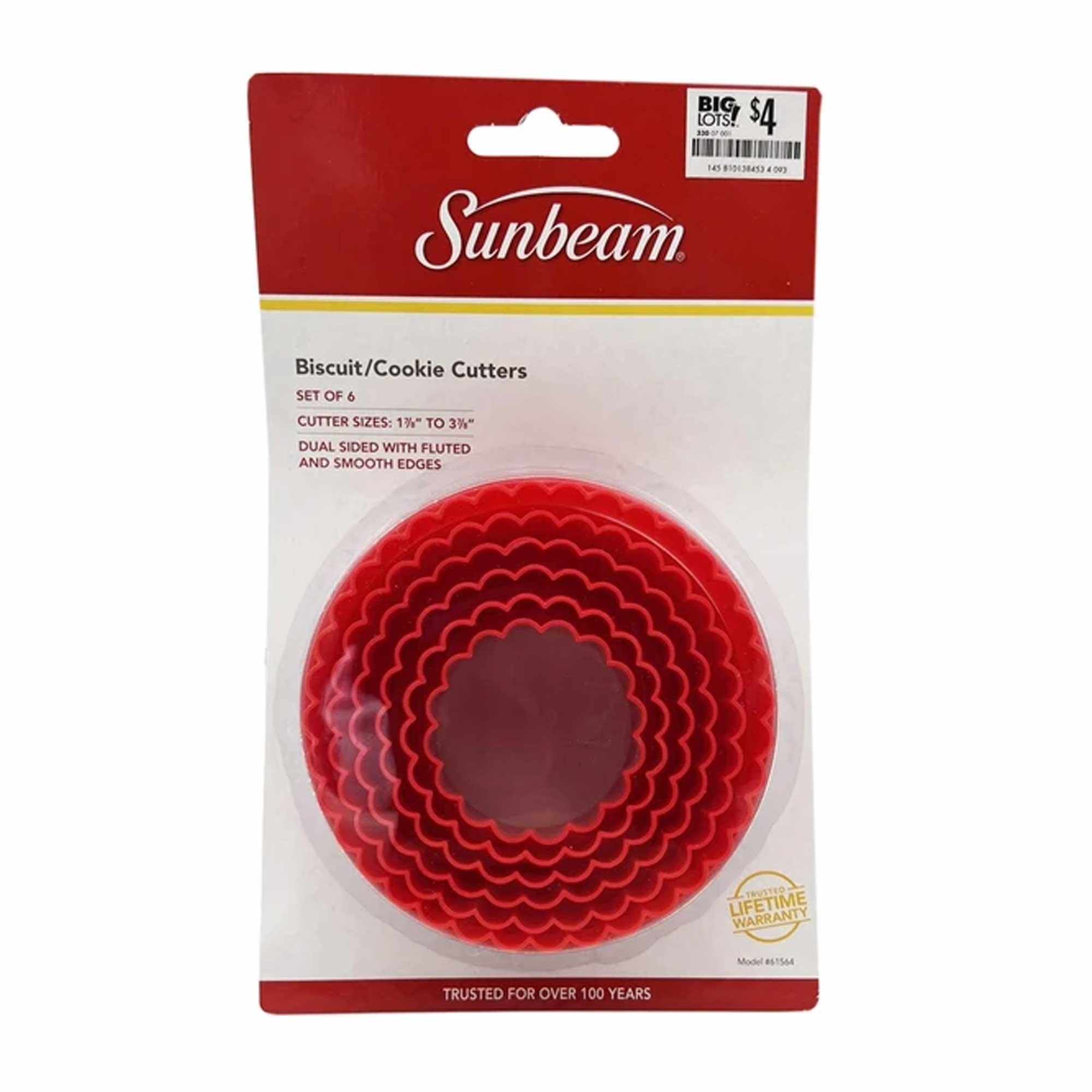 Sunbeam Set of 6 Biscuit and Cookie Cutters on Clip Strip - 3.75 lb - 1 ...