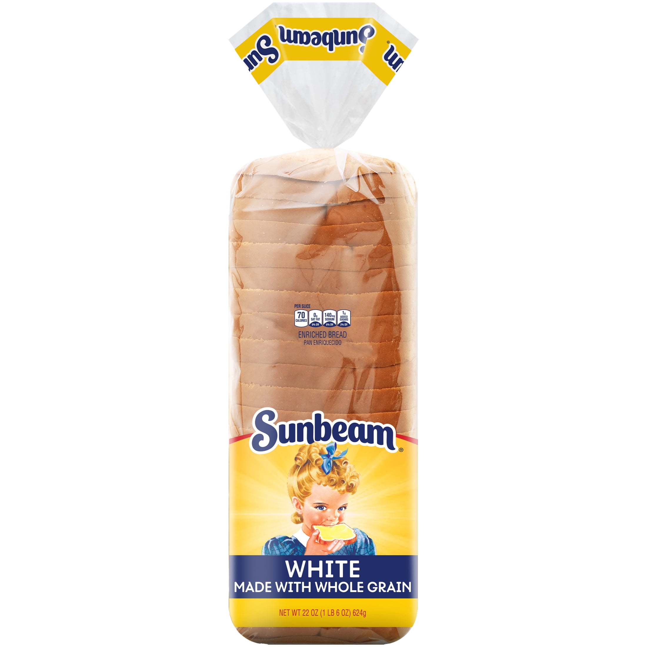 Sunbeam White with Whole Grain Bread Loaf, 22 oz, 22 Count - Walmart.com