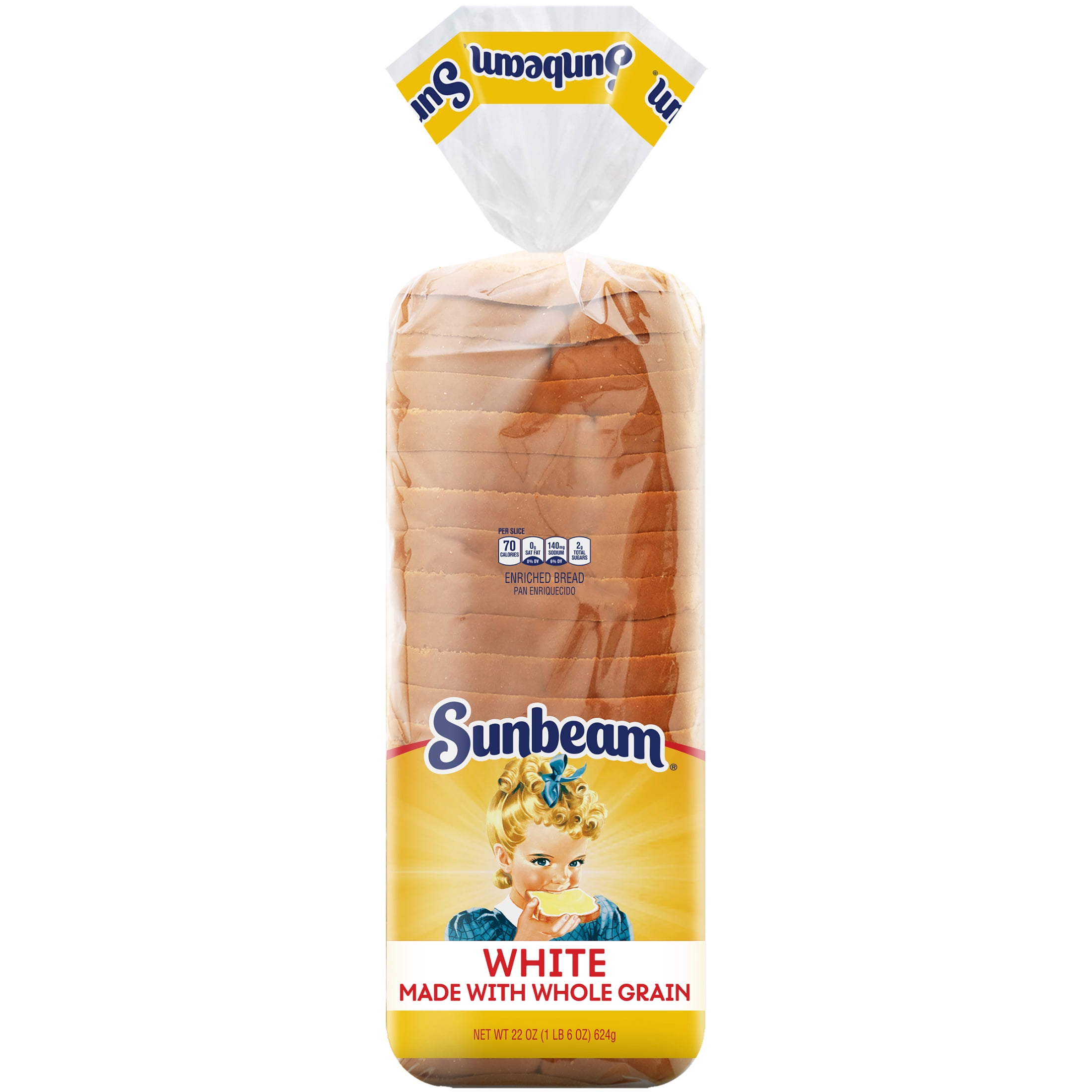 Sunbeam White with Whole Grain Bread Loaf, 22 oz, 22 Count - Walmart.com
