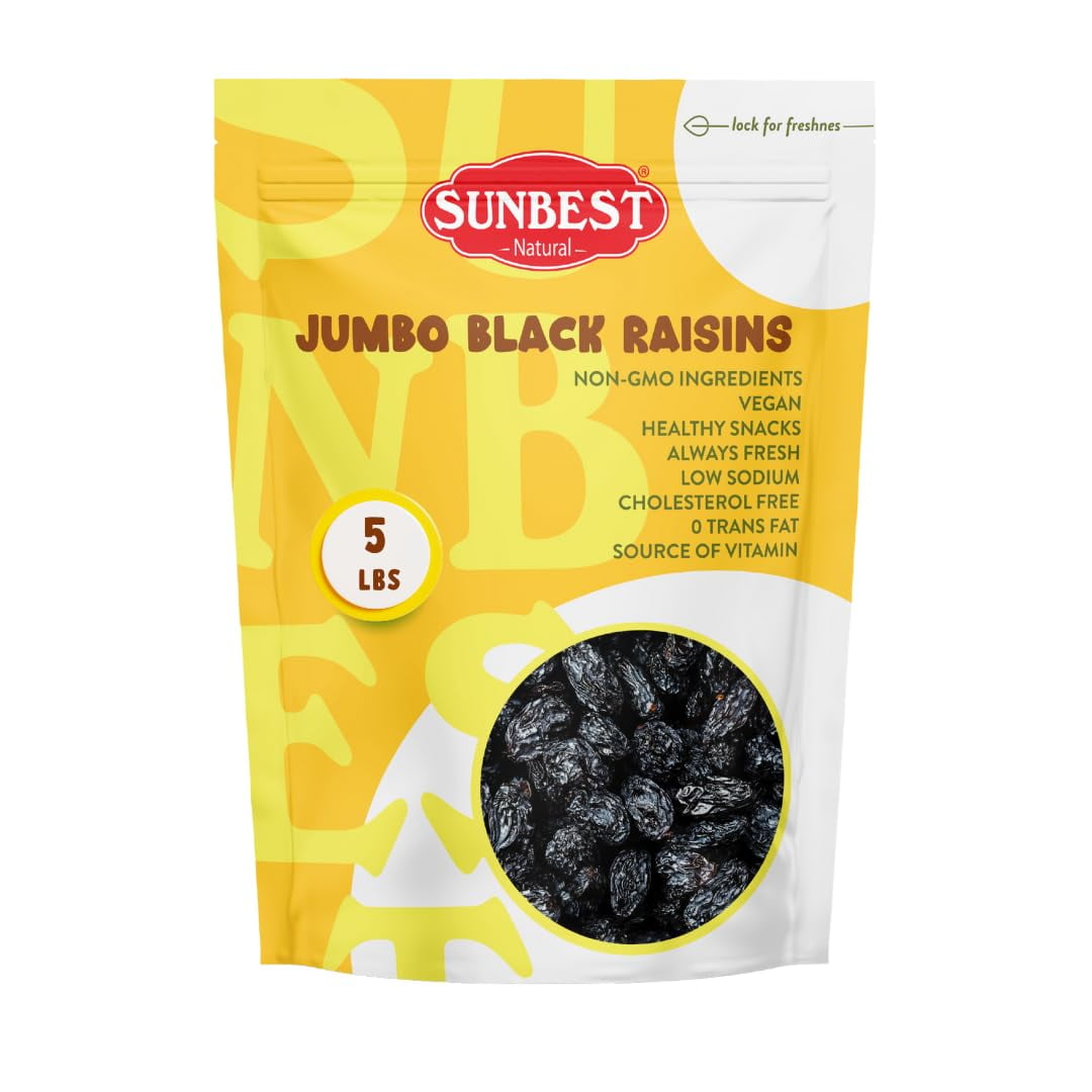 Sunbest Natural Jumbo Raisins Black 80 Oz (5 LB) - Plump & Juicy, Rich ...