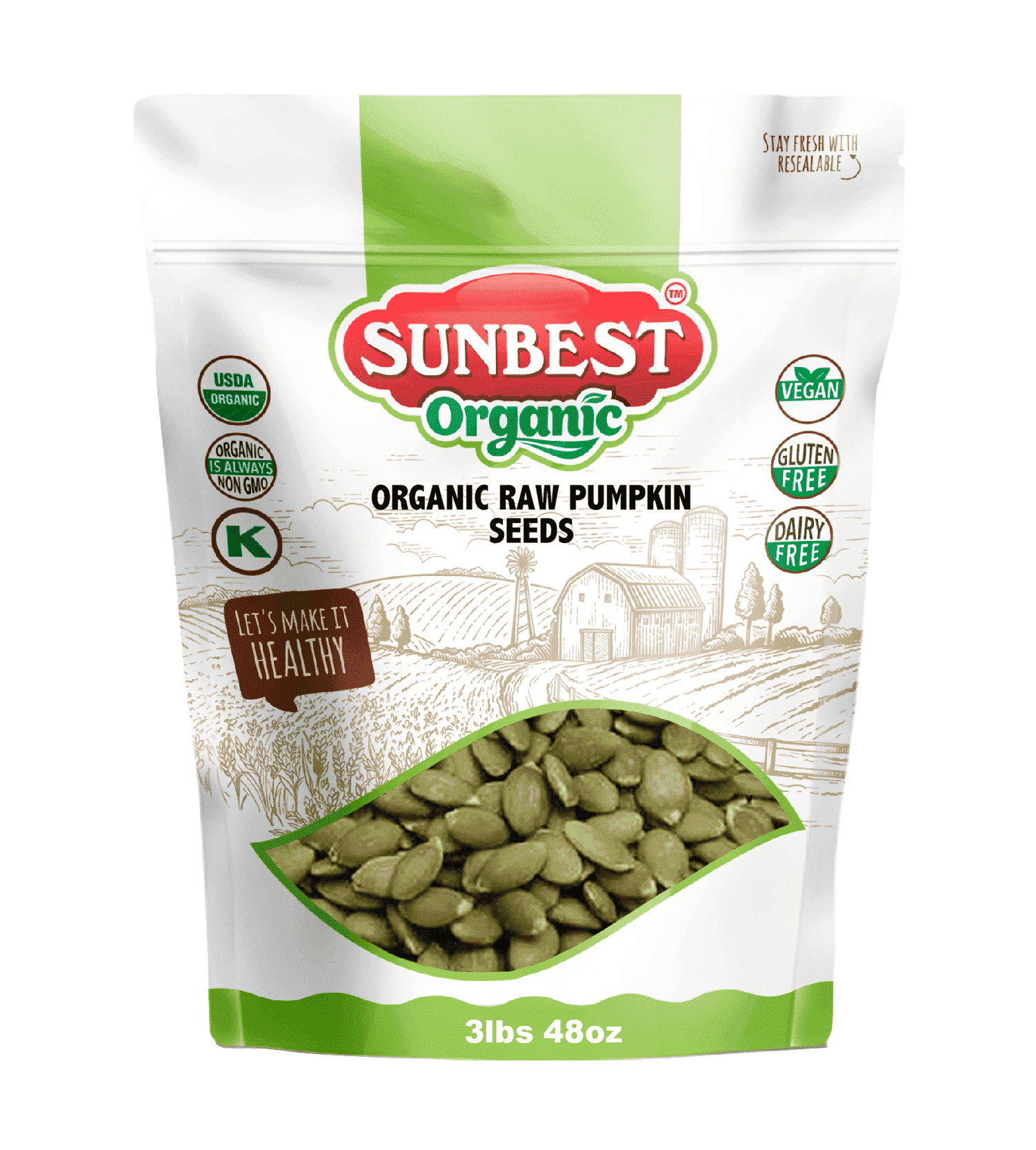 Organic Raw Pumpkin Seeds – 3 Pound Bulk Bag by Sunbest Natural – USDA ...