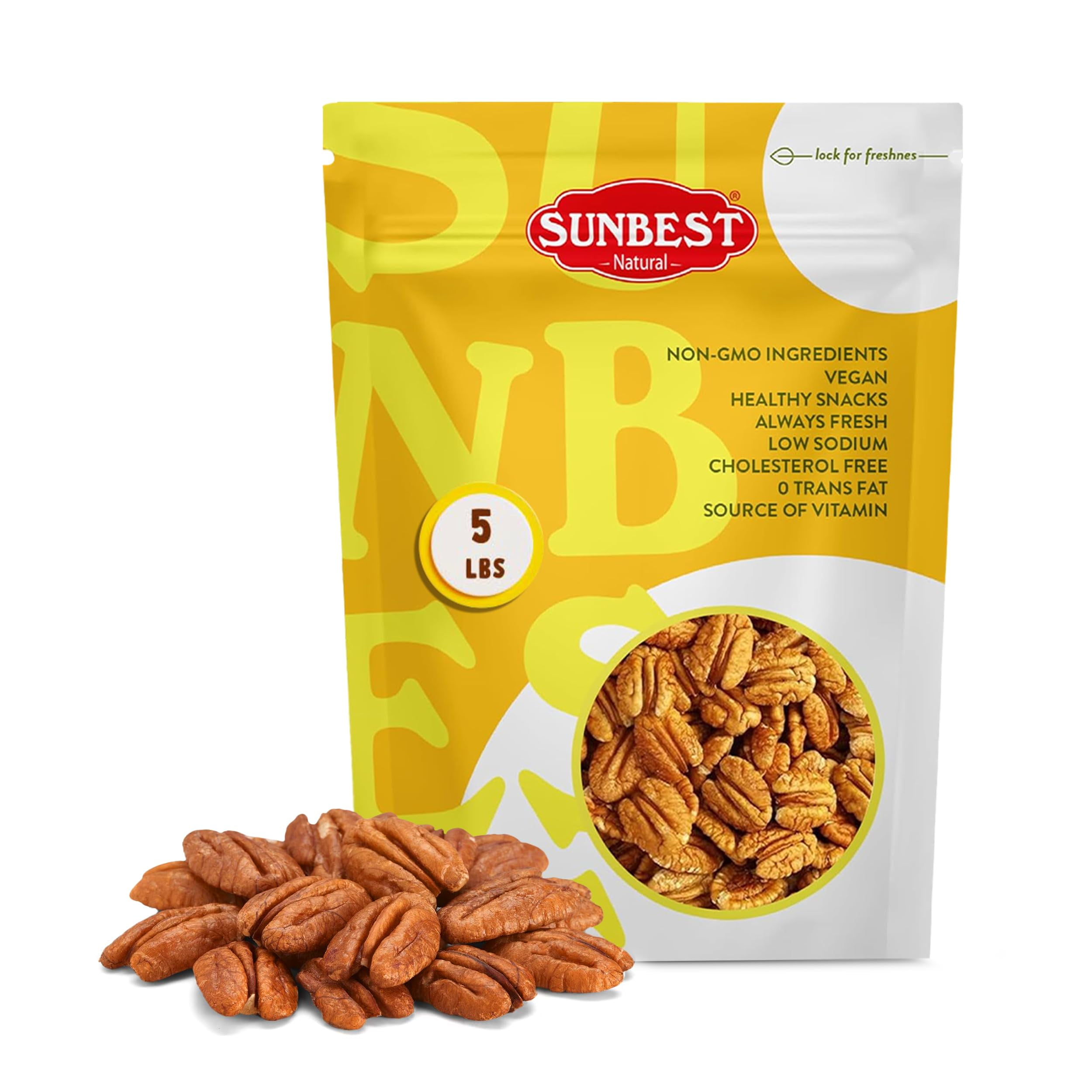 Sunbest Natural Raw Whole Georgia Pecans 80 Oz (5 lbs) 1 Pack - Shelled ...