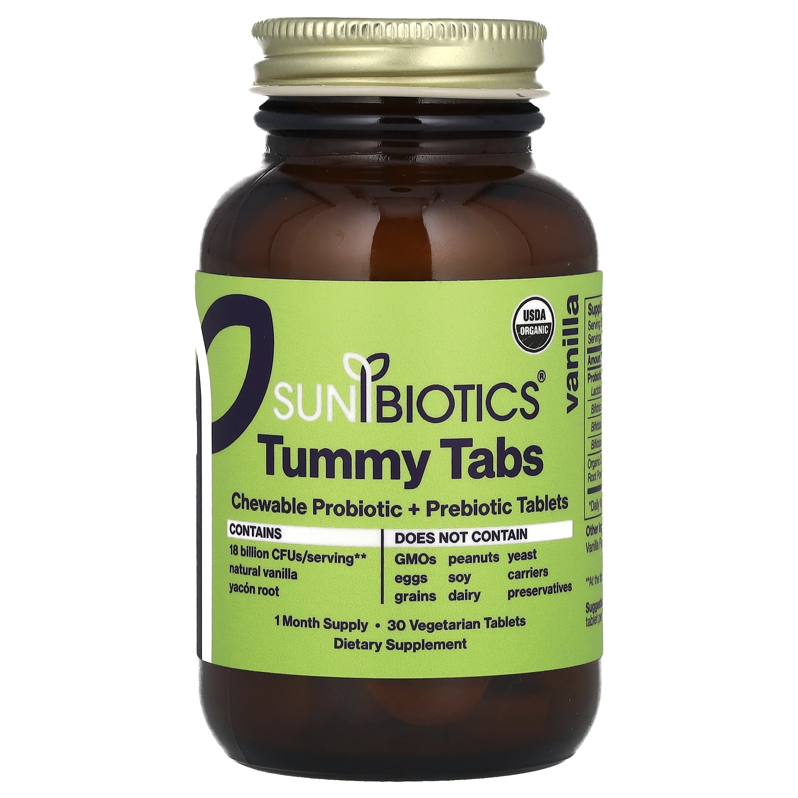 Sunbiotics Tummy Tabs, Chewable Probiotic + Prebiotic, Vanilla, 30 ...