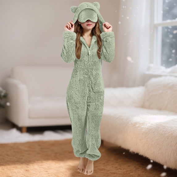 Sunbona Cozy Fleece Hooded Pajamas With Eye And Cat Ears For Girls ...