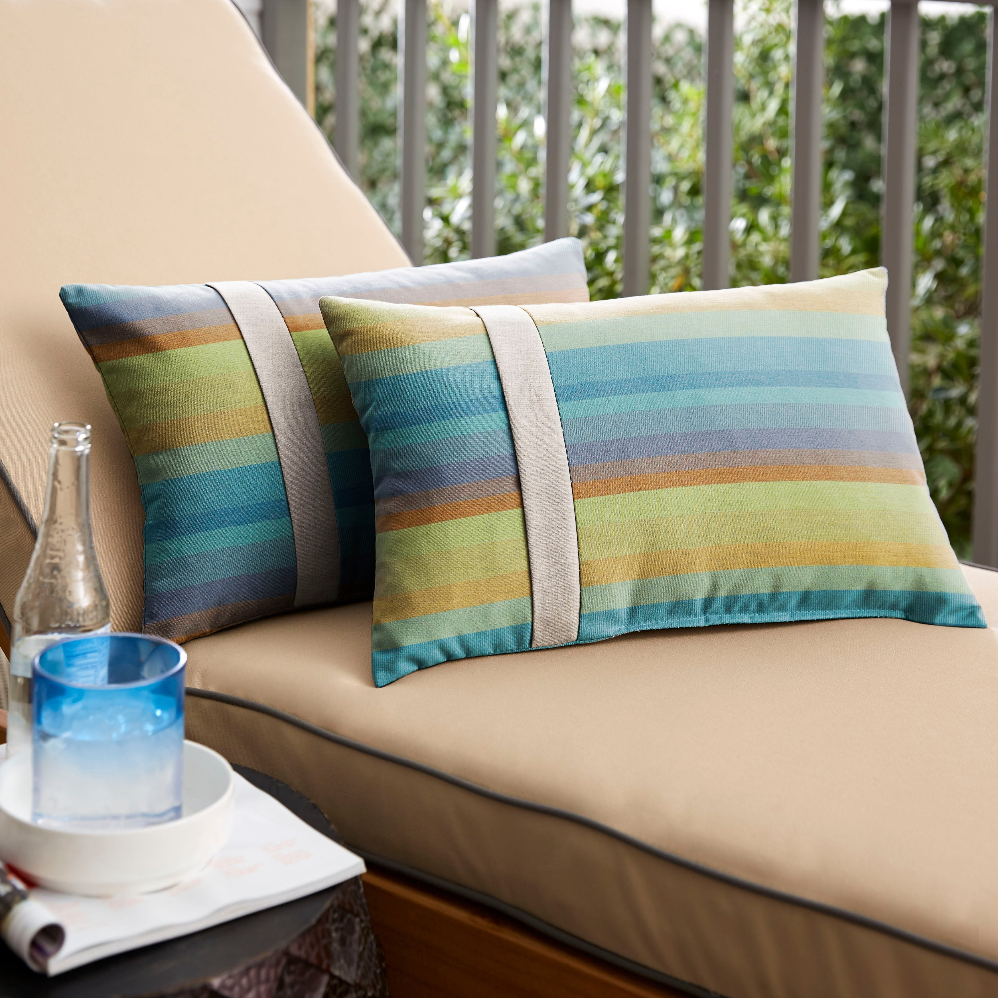 Sunbrella Astoria Lagoon Striped Indoor/Outdoor Lumbar Pillow (Set of 2) 13 in h x 20 in w ...