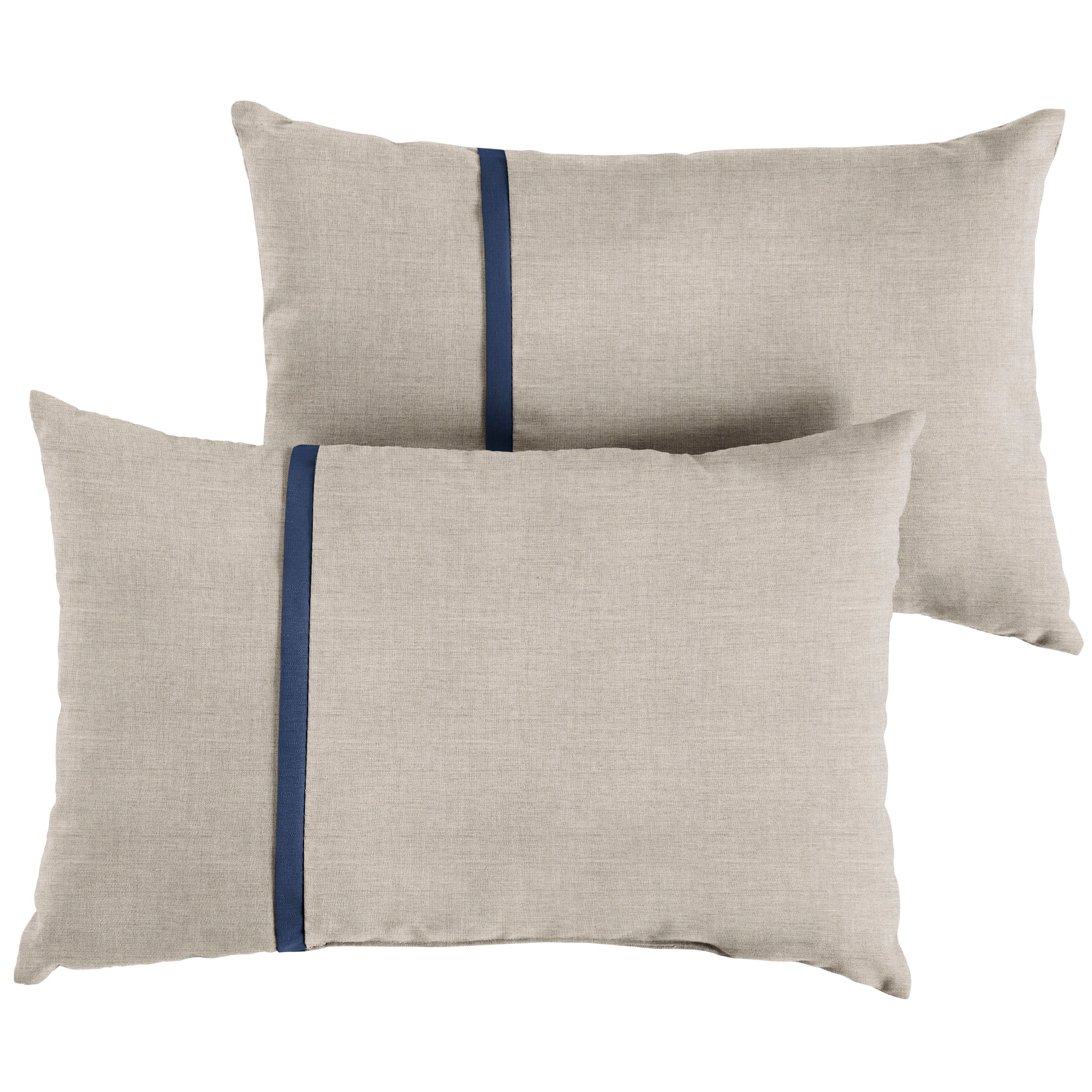 Sunbrella Cast Silver with Navy Piping Detail Indoor/Outdoor Lumbar ...