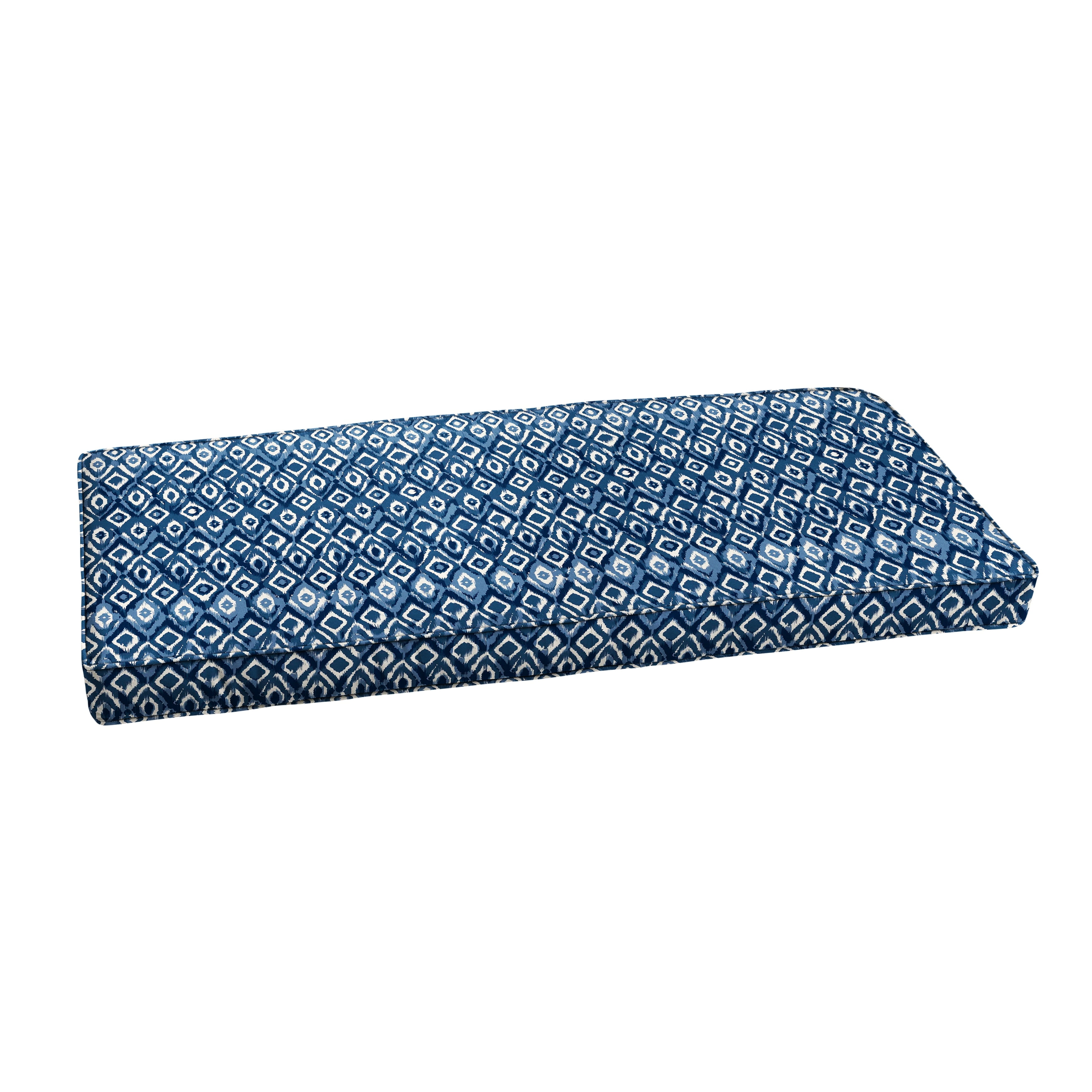 Sunbrella Graphic Indigo and Navy Indoor/ Outdoor Corded Bench Cushion ...