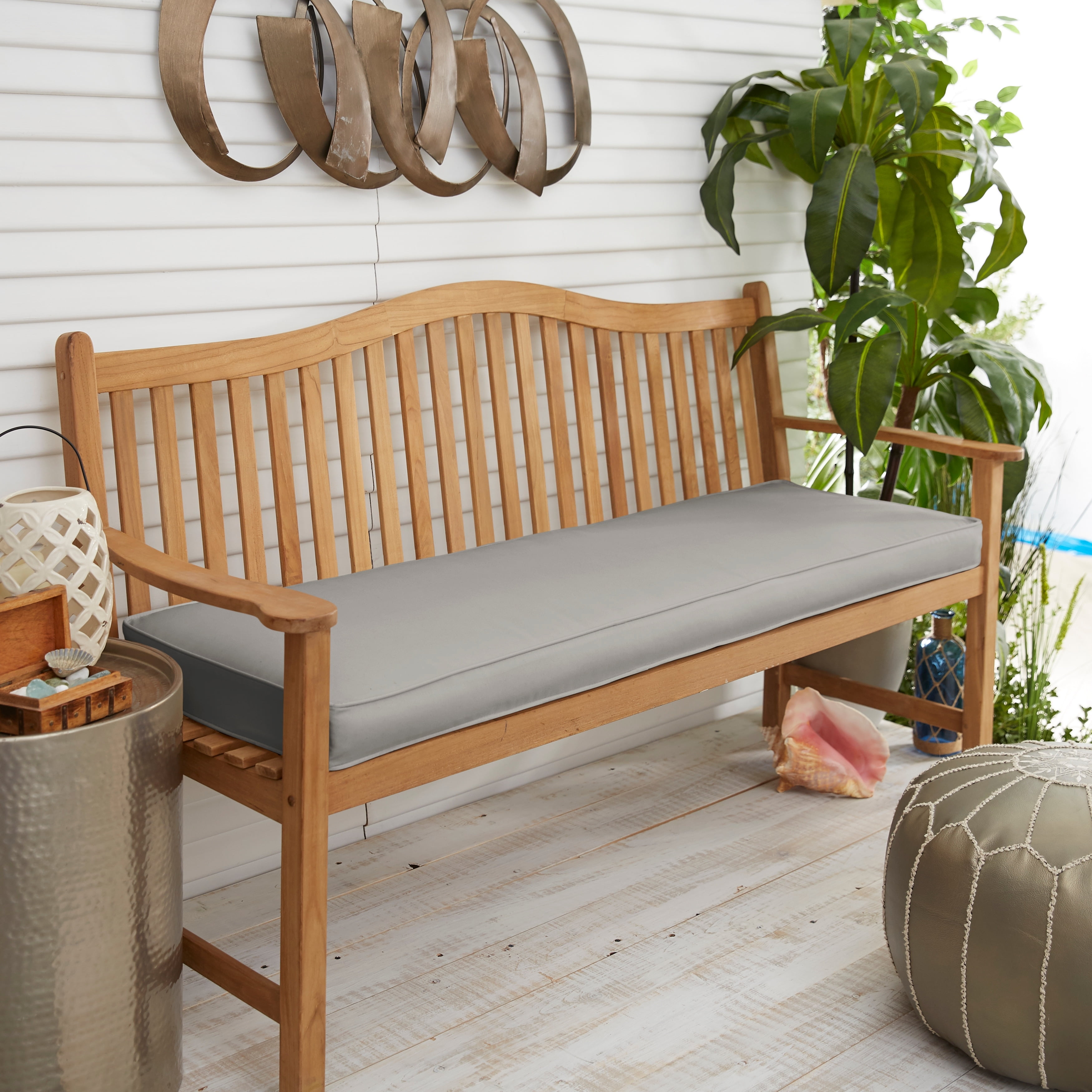 Sunbrella Grey Corded Indoor/ Outdoor Bench Cushion 55 in x 18 in x 2 ...