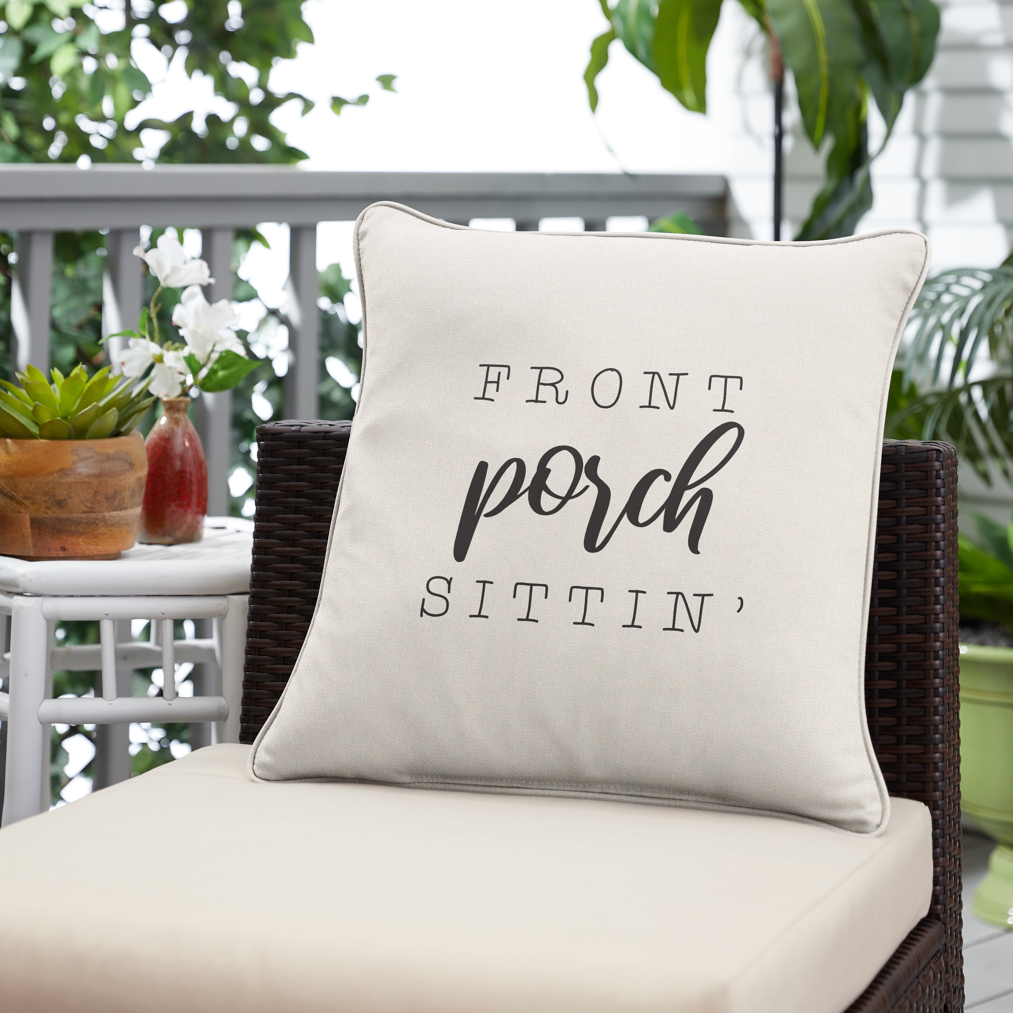 Sunbrella Indoor/Outdoor Single Embroidered Pillow - "Front Porch ...