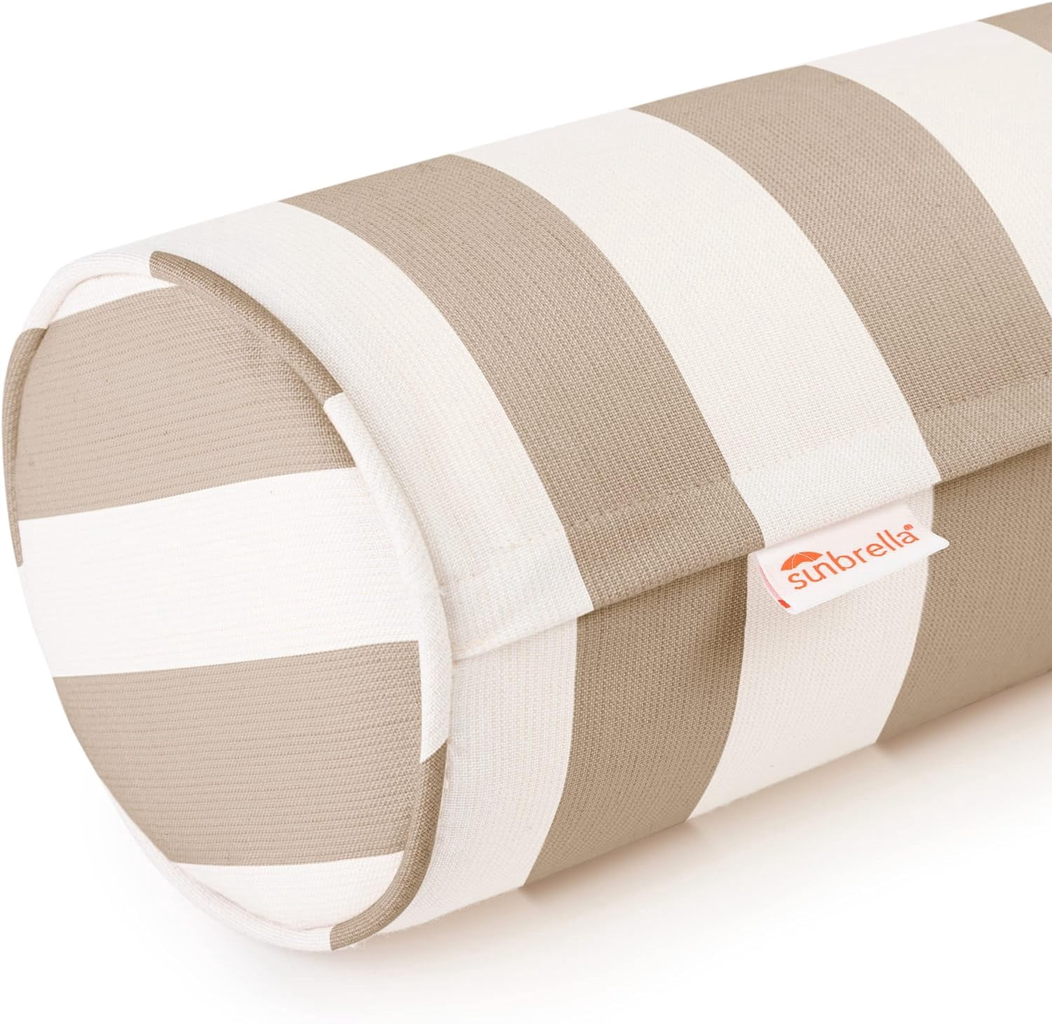 Sunbrella Maxim Heather Beige Cabana Stripe Zippered Neck Roll Bolster ...