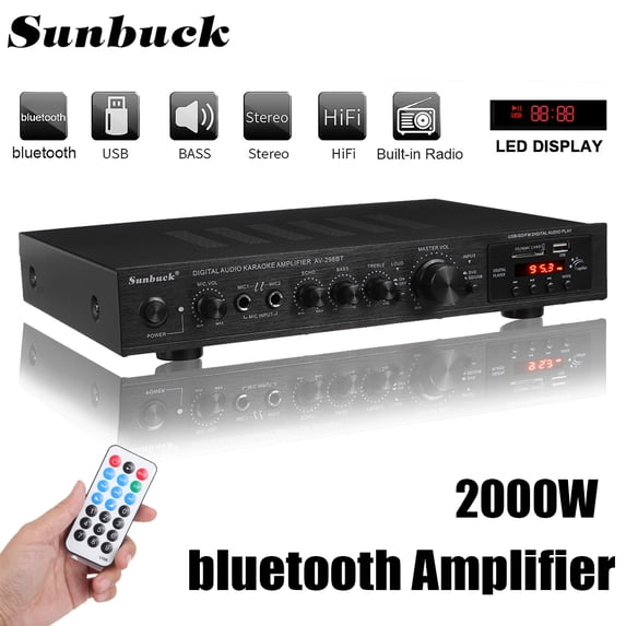2000W Wireless Home Stereo Amplifier, Bluetooth, LED Display, FM, SD ...