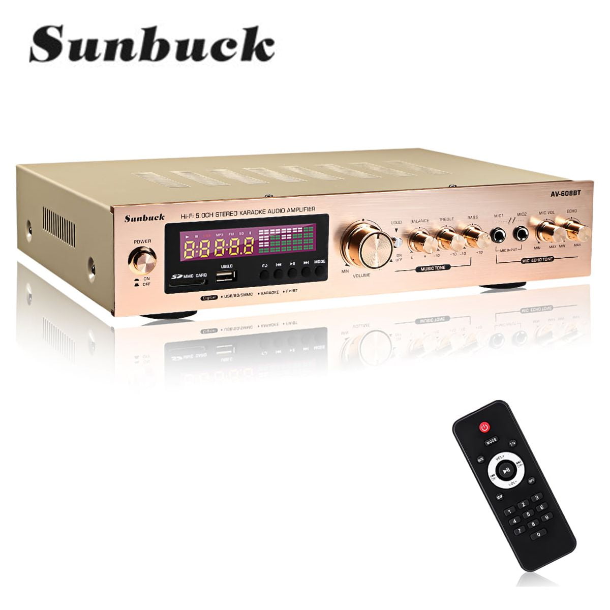 Sunbuck Home Audio Amplifier Wireless bluetooth 2000W 5 Channel Home Theater Power Stereo ...