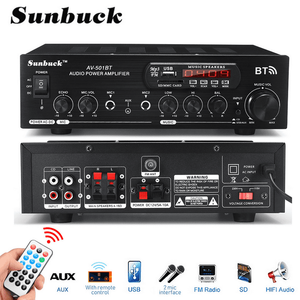 Sunbuck Home Stereo Amplifier Receiver, 1200 Watts Bluetooth Audio ...