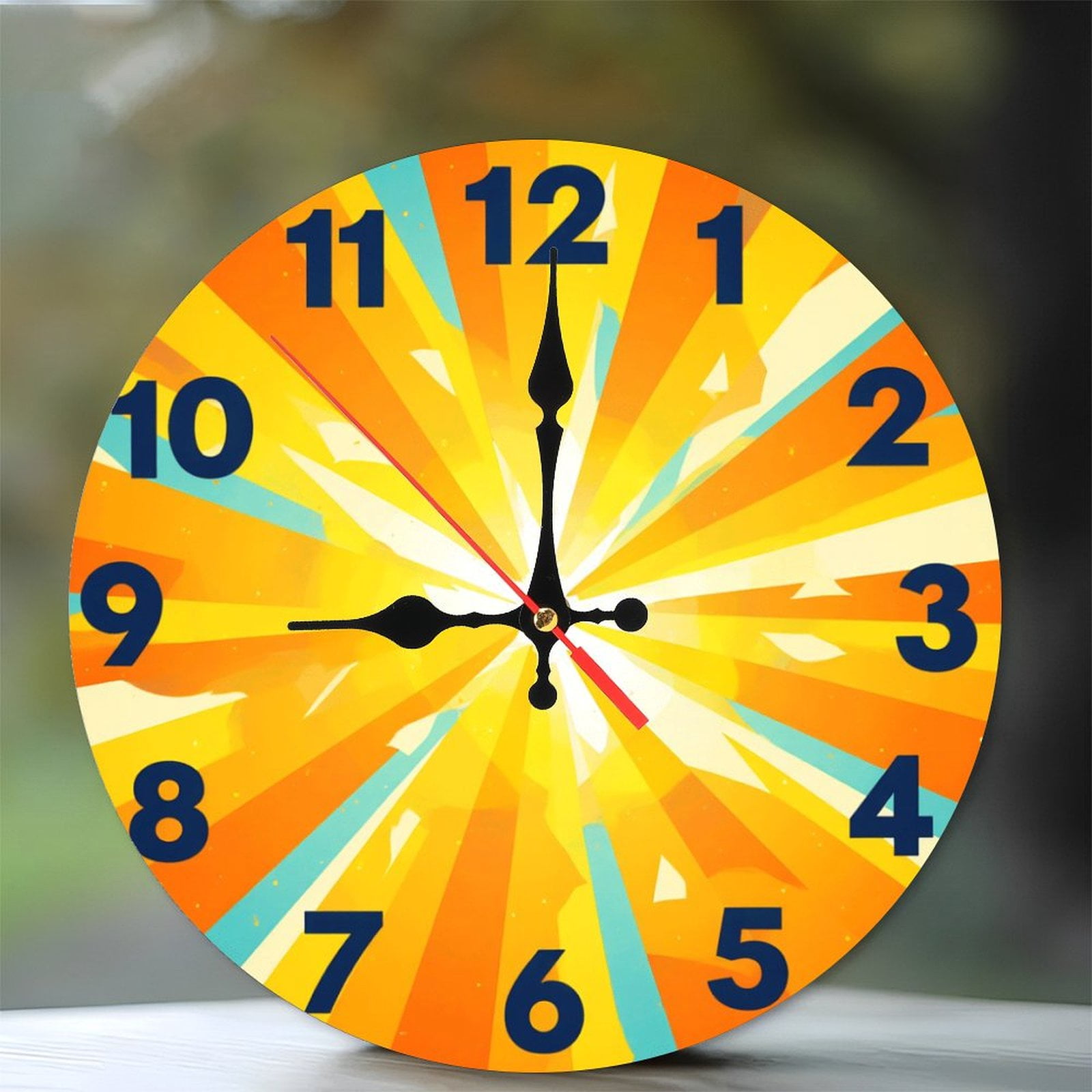 Sunburst Clock Face 10-Inch Silent Wooden Wall Clock, Battery Operated ...