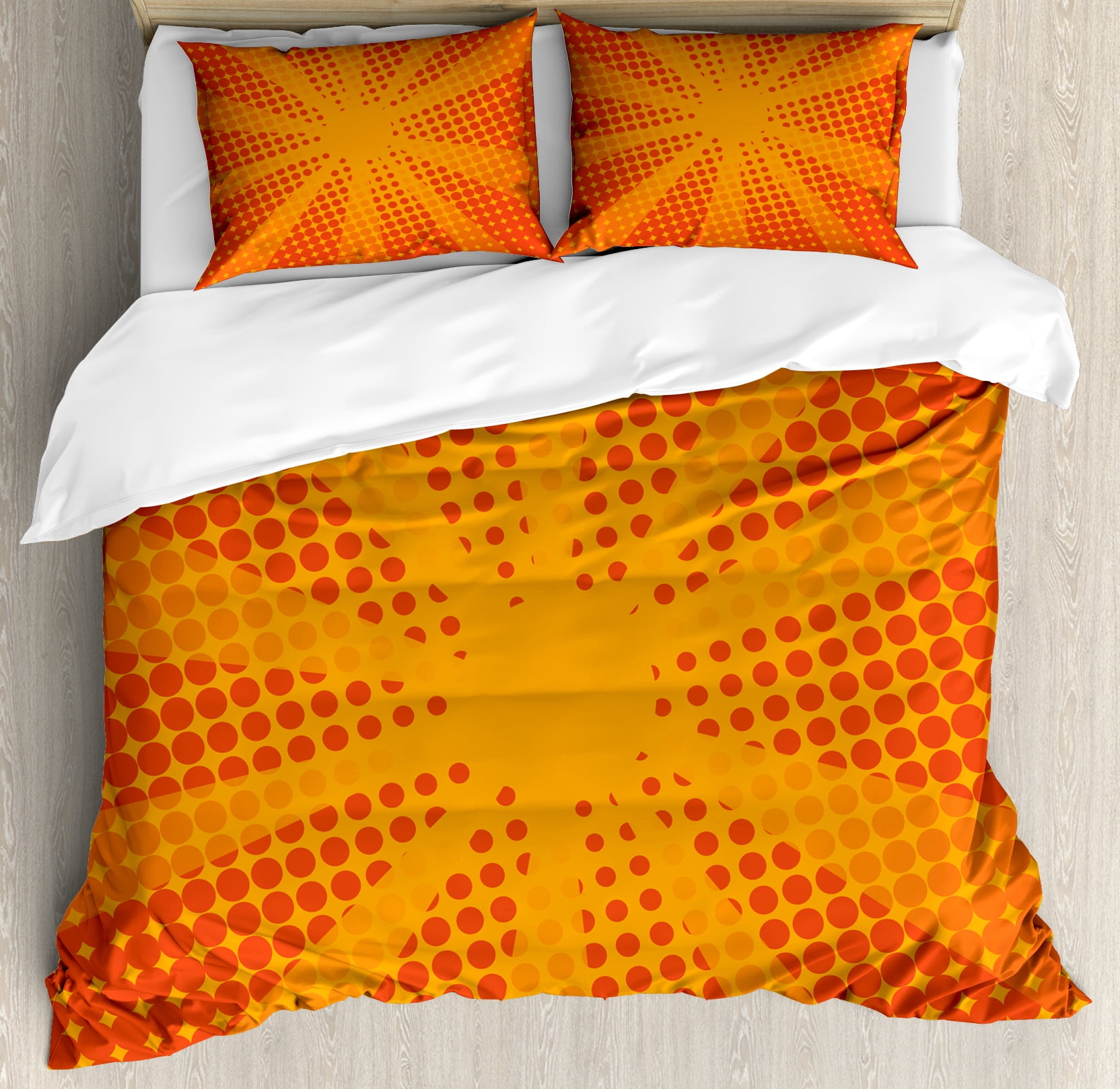 Sunburst Duvet Cover Set, Retro Rays with Half Tone Dots Comic Book ...