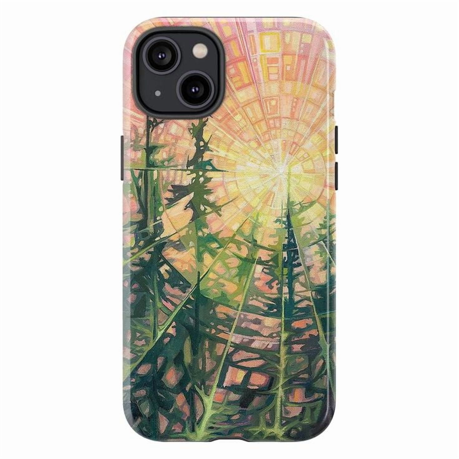 Sunburst Forest Art Phone Case, Nature-Inspired Abstract Design iPhone Cover, Protective ...