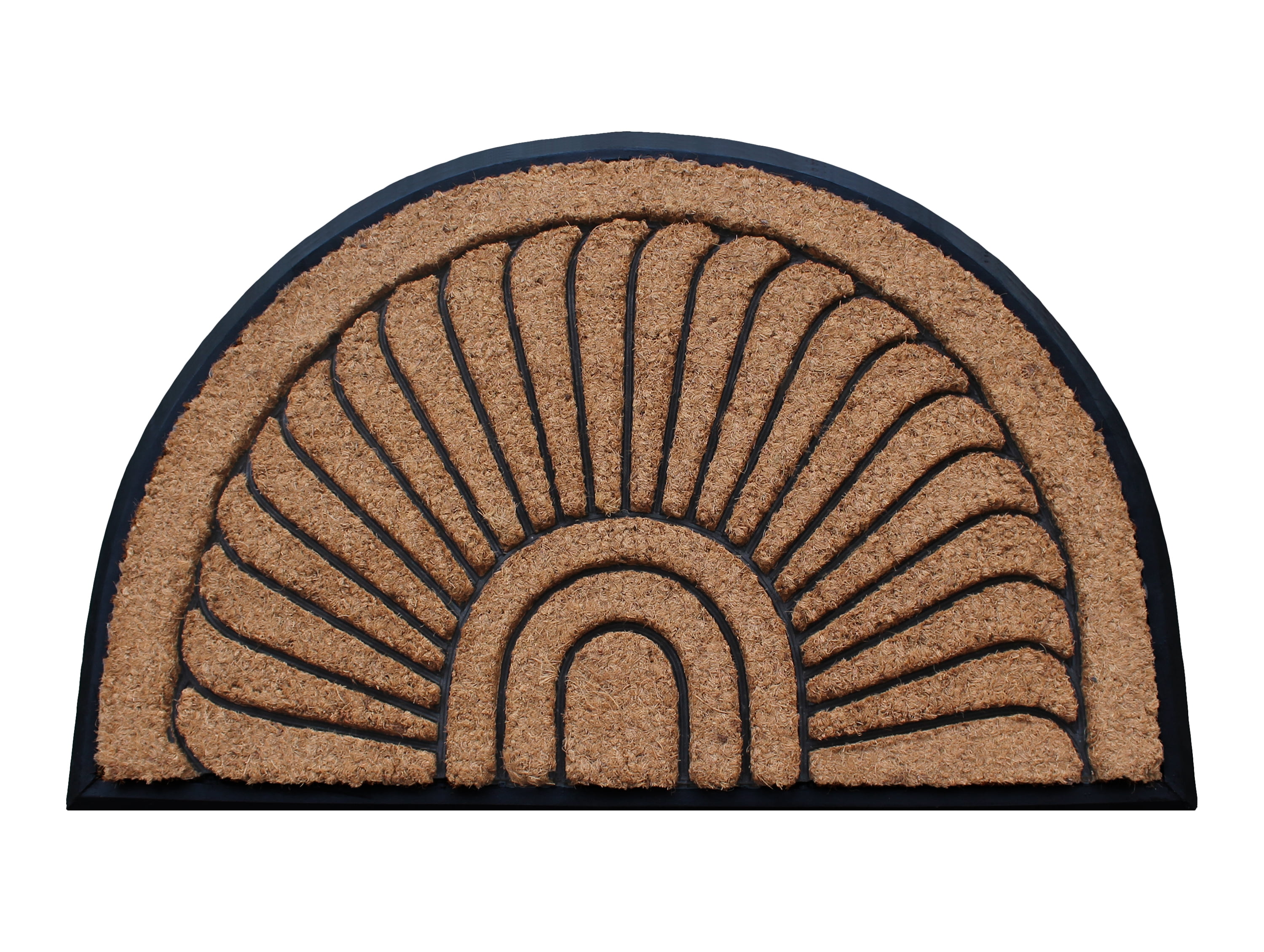 A1HC 23"x36" Natural Coir & Rubber Sunburst Half-Round Door Mat, Heavy ...