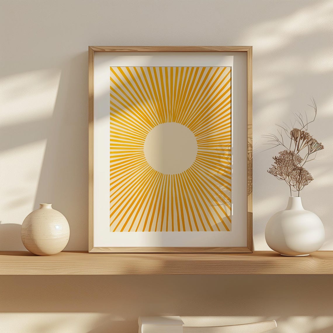 Sunburst Rays - Modern Boho Sun Print - Golden Yellow Minimalist ...
