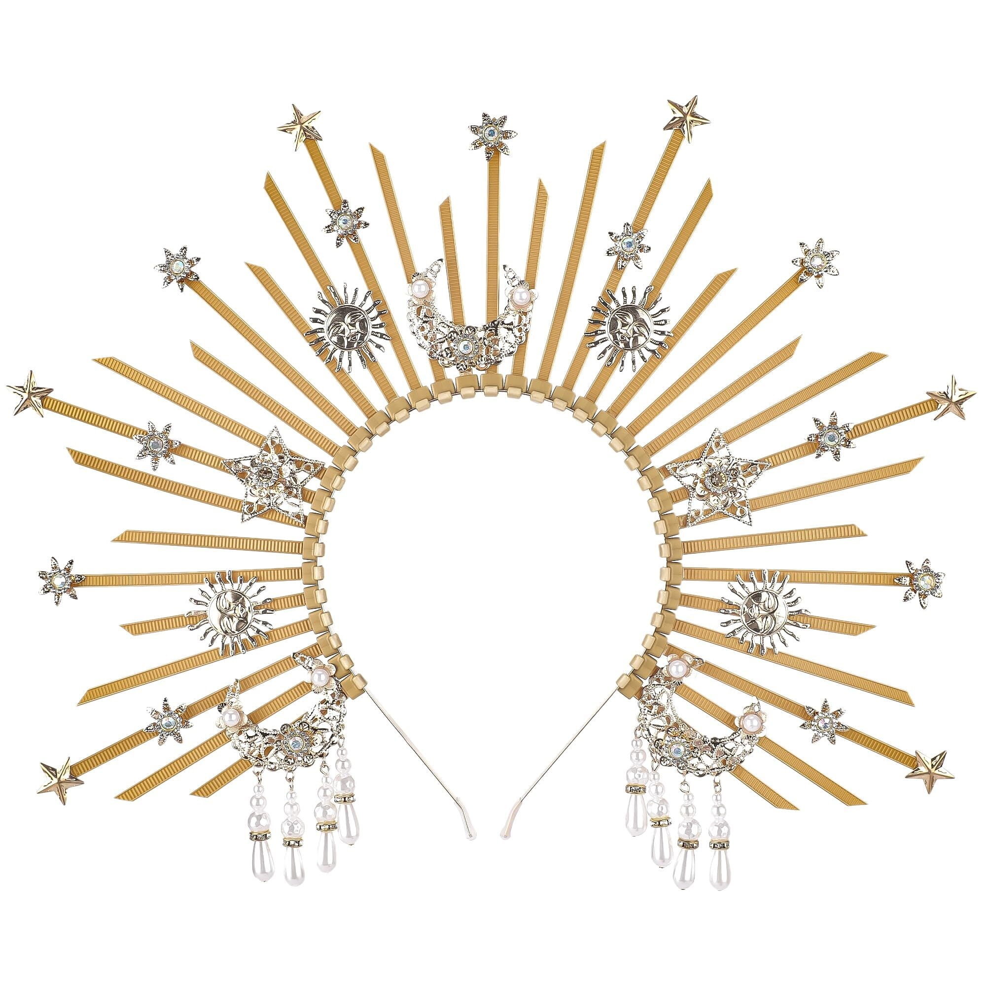 Sunburst Spike Sun Crown - Moon Star Greek Goddess Gold Halo Headband ...