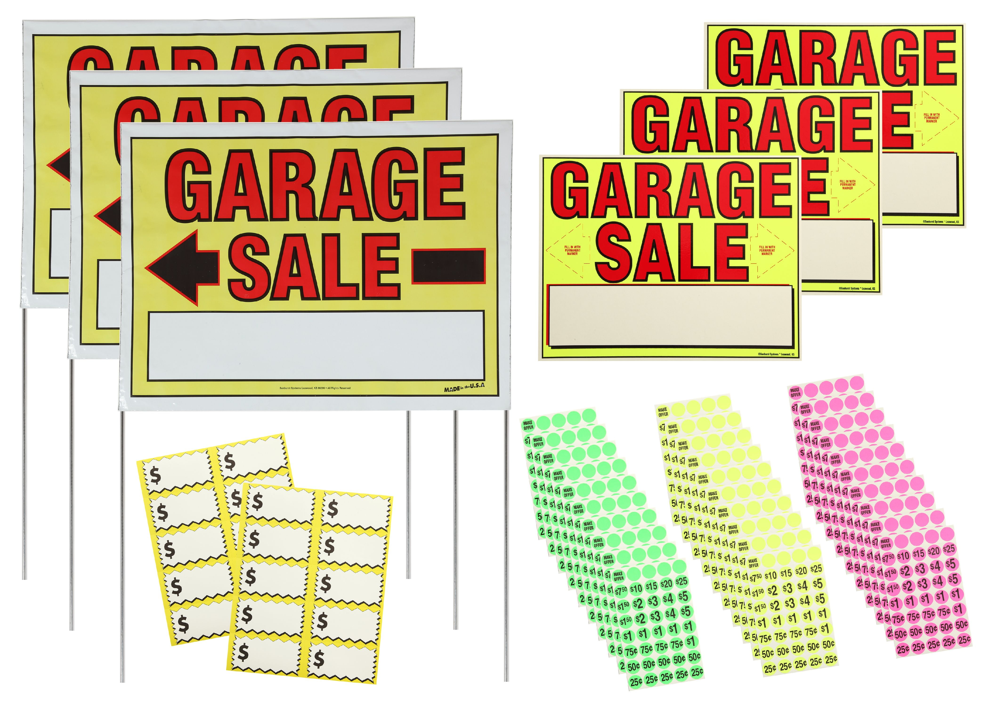 Sunburst Systems 3030 Garage Sale Sign Kit Includes: 3) Large Garage ...