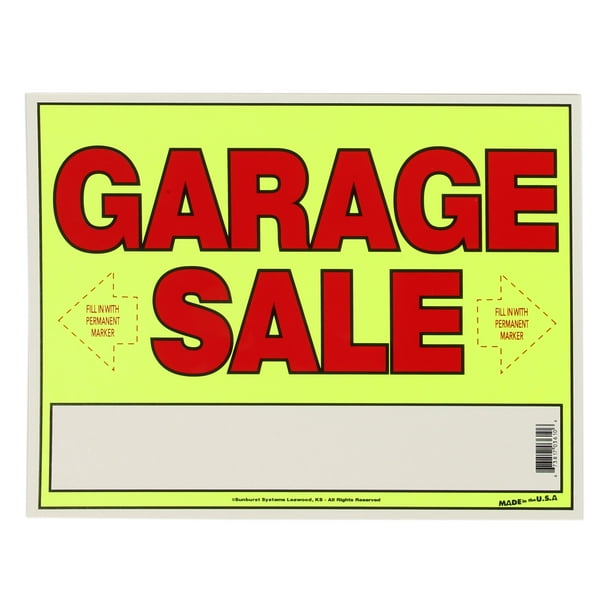 Sunburst Systems 3610 Yellow Laminated Cardboard Garage Sale Sign W ...