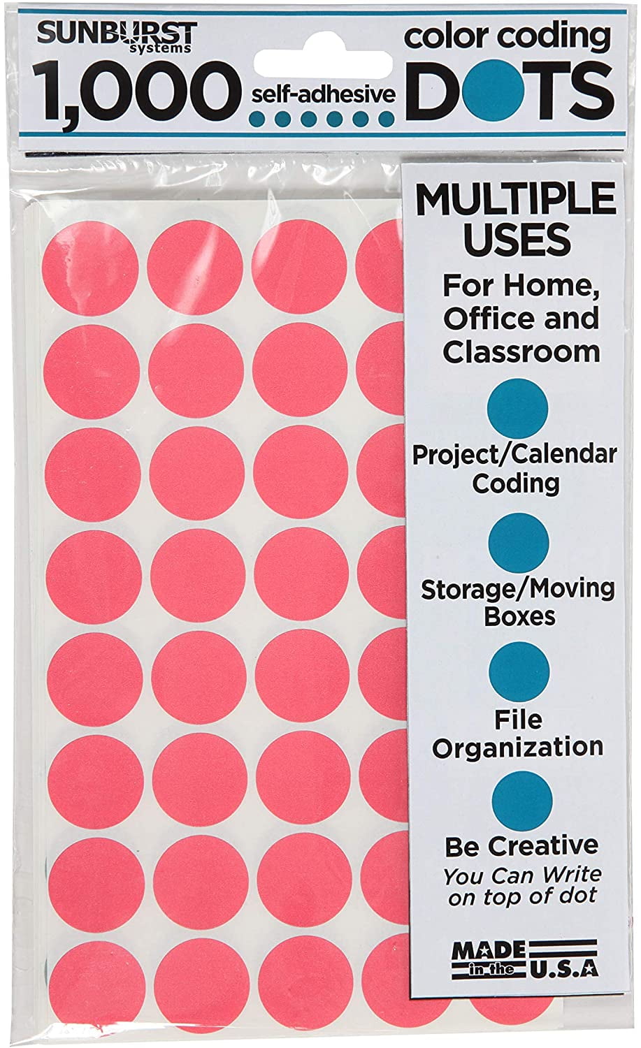 Sunburst Systems 7063 Coral Color Dot Coding Label Stickers, 1000 Count ...