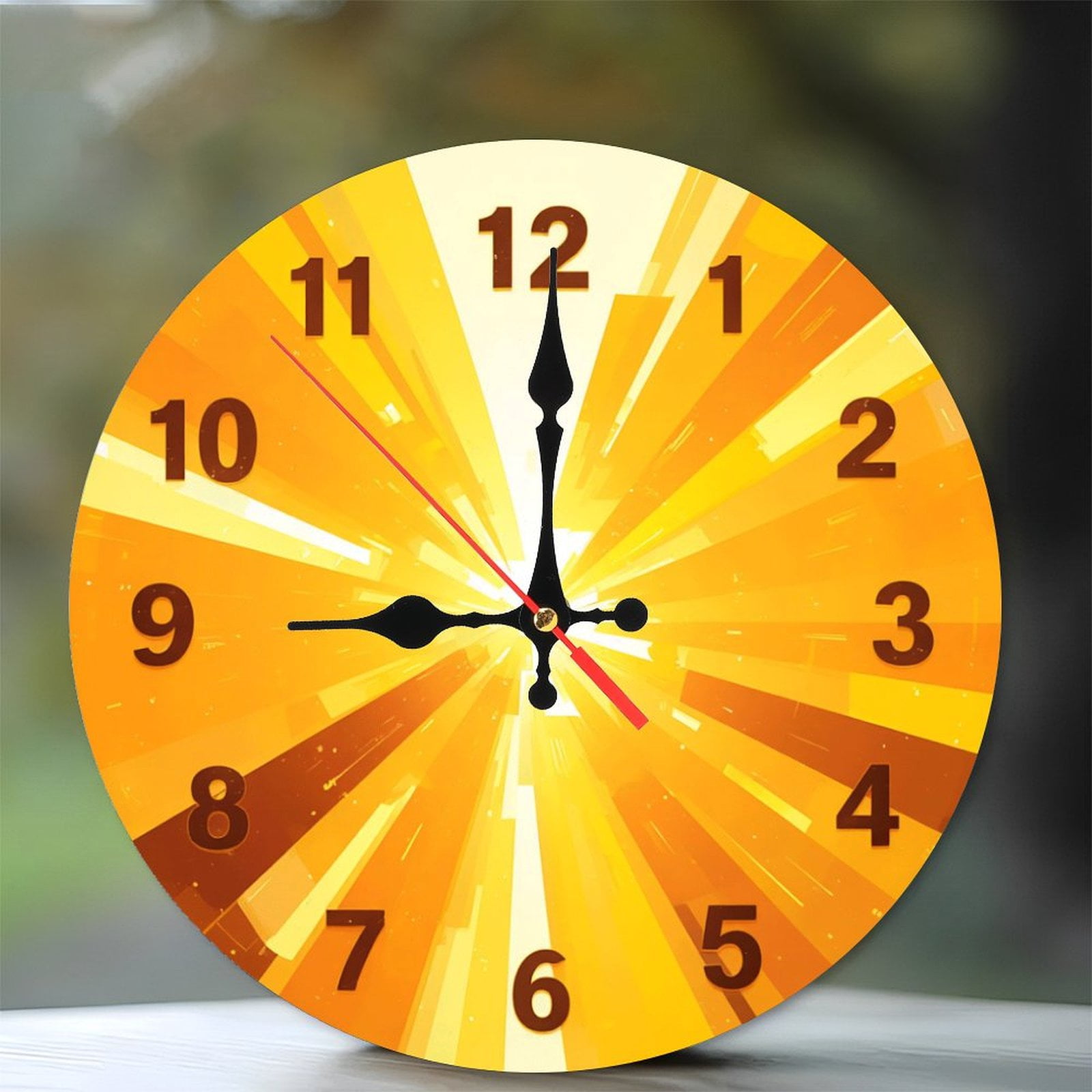 Sunburst Wall Clock 10-Inch Silent Wooden Wall Clock, Battery Operated ...