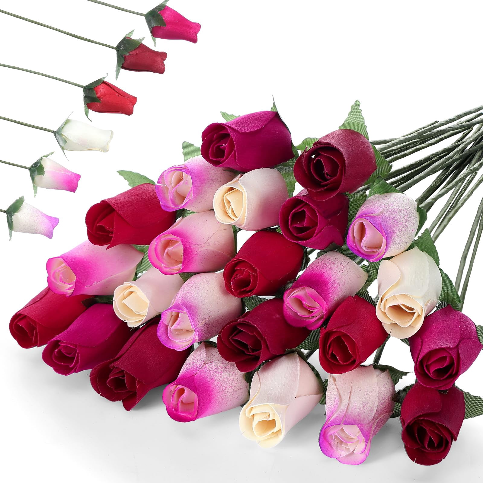 Suncalla 24 Pcs Valentines Day Wooden Roses Beautiful Realistic Wood ...