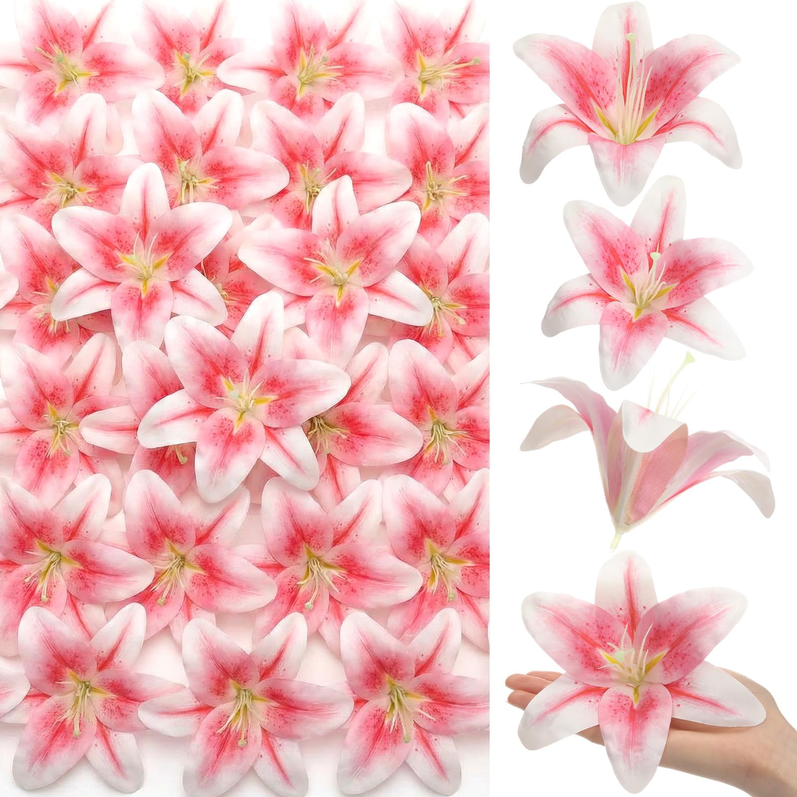 Suncalla 30 Pack Large Artificial Lilies Flower Heads with Realistic ...