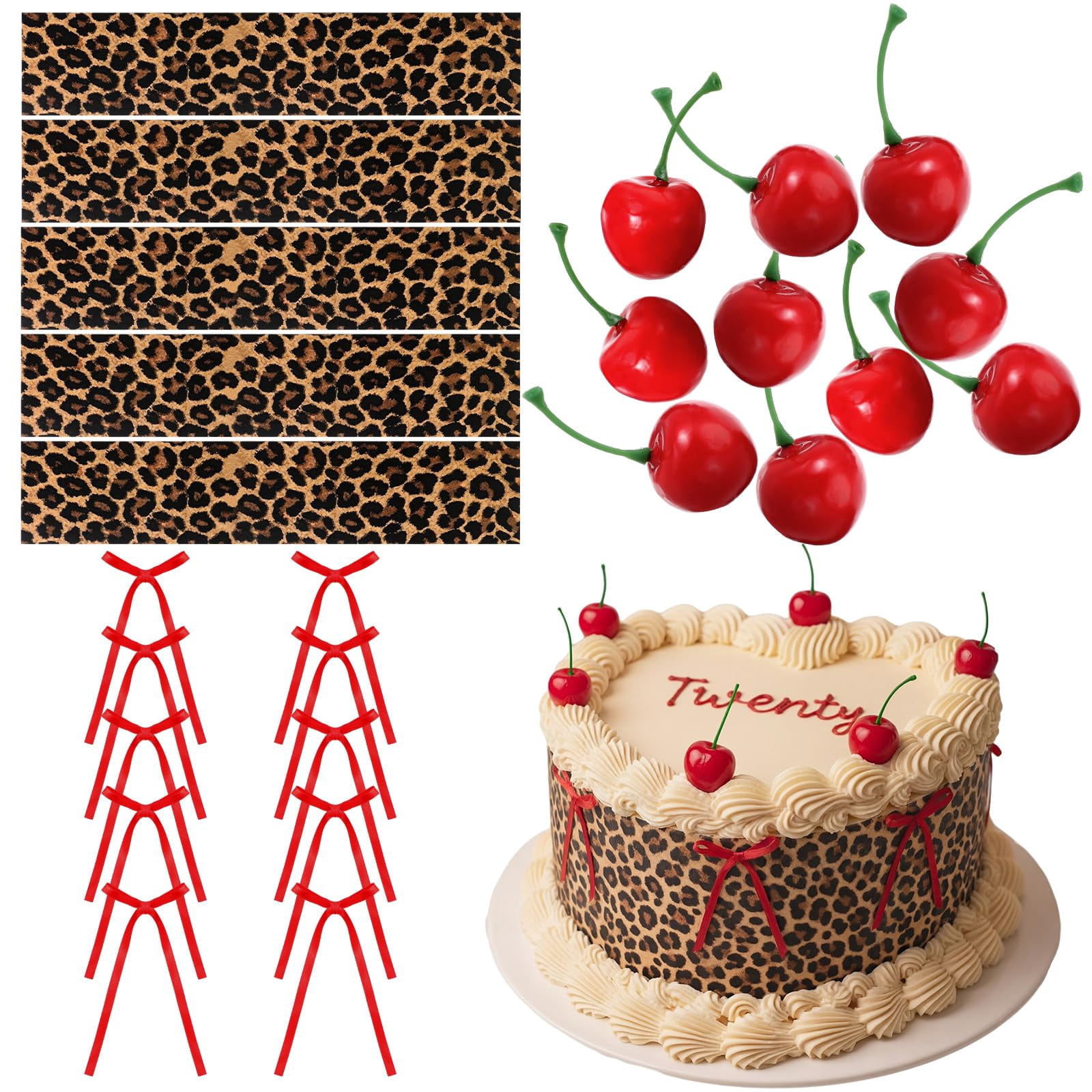 Suncalla Leopard Cherry Cake Decorations, 35 Pcs Cardboard Leopard Cake ...