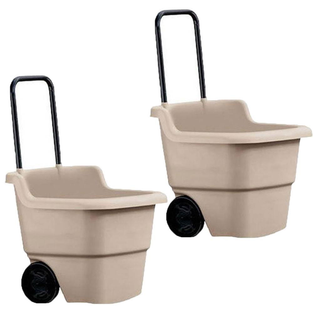 Suncast 15 Gallon Poly Multipurpose Rolling Lawn and Garden Cart, Taupe ...