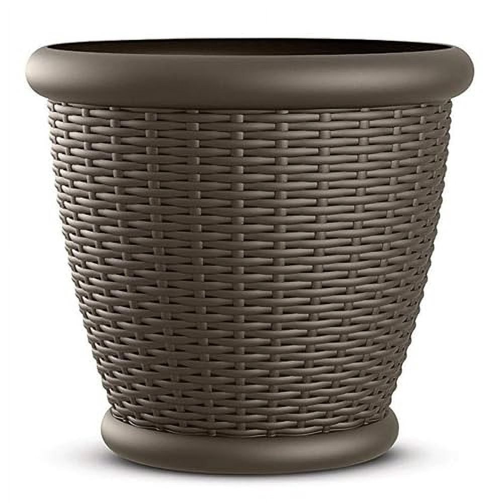 Suncast 18 in Round Decorative Plastic Wicker Style Planter Flower ...