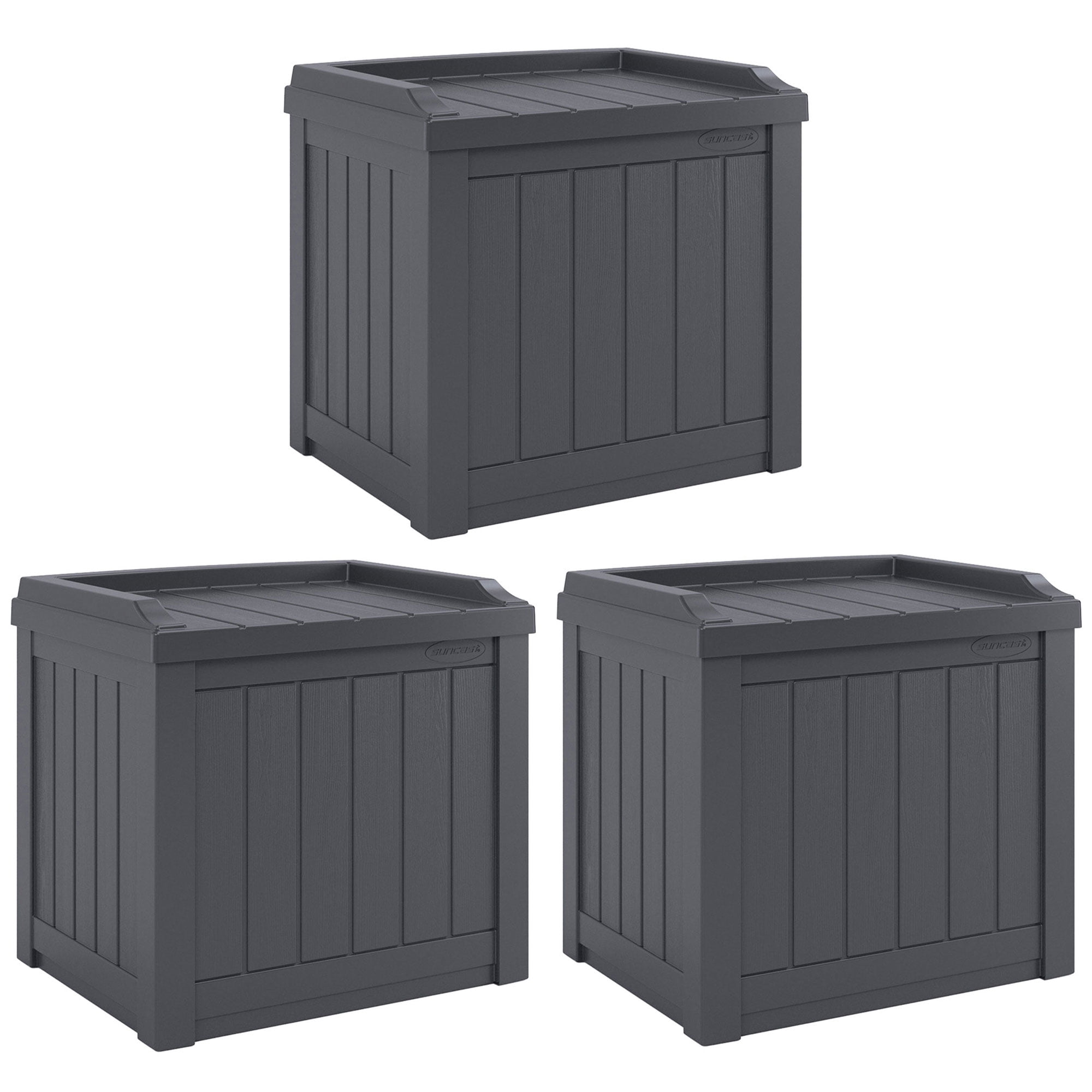 Suncast 22 Gal Outdoor Patio Small Deck Box with Storage Seat (3 Pack ...