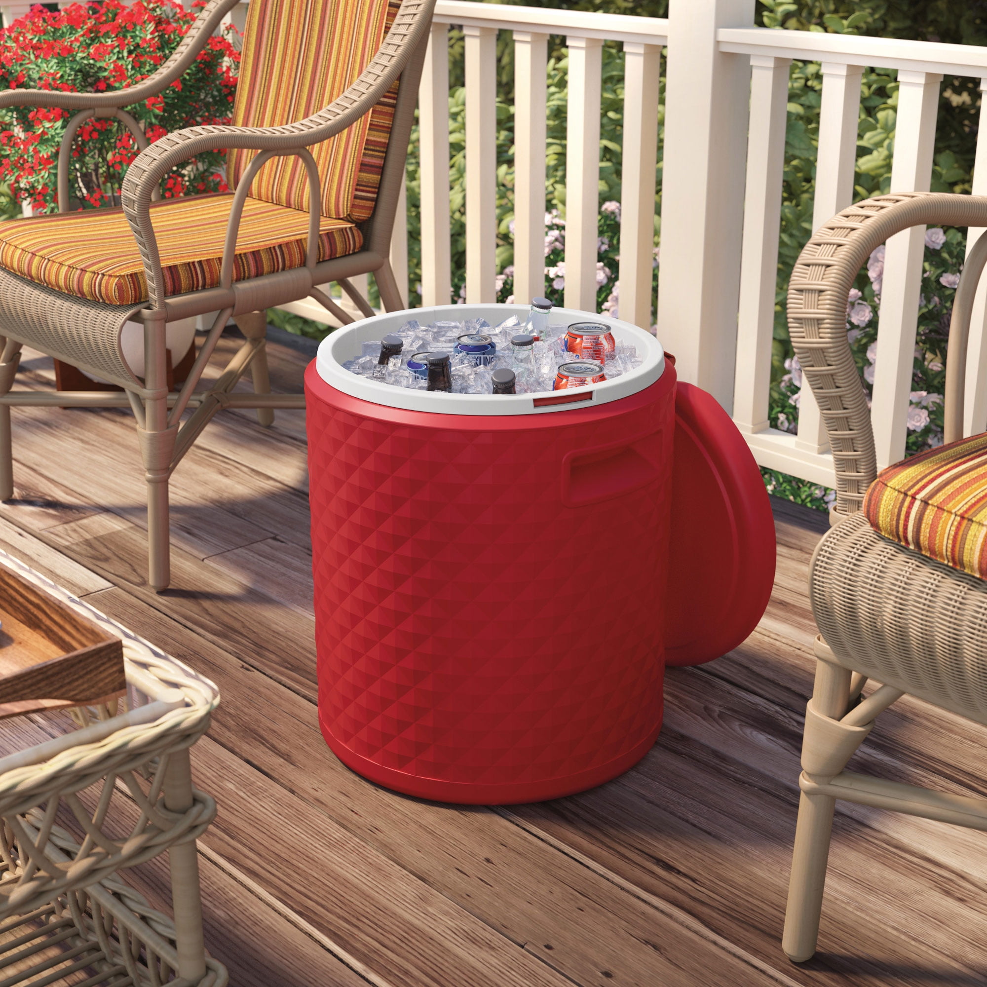 Suncast 54 Quart 60 Can Red Outdoor Patio Cooler, Side Table ...