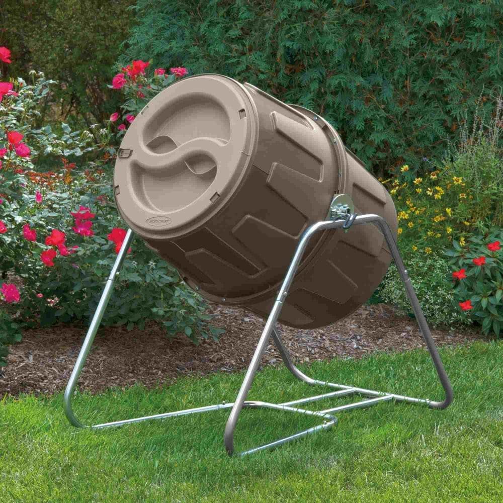 Suncast 6.5 Cubic Foot Tumbling Plastic Composter with Sturdy Steel ...