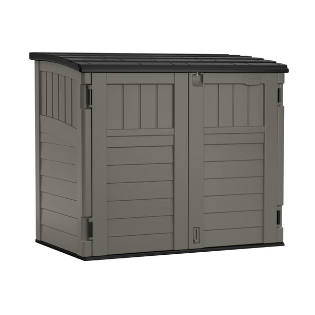 Suncast Modernist Horizontal Low-Profile Storage Shed, Gray, 3 Doors, 4 ...