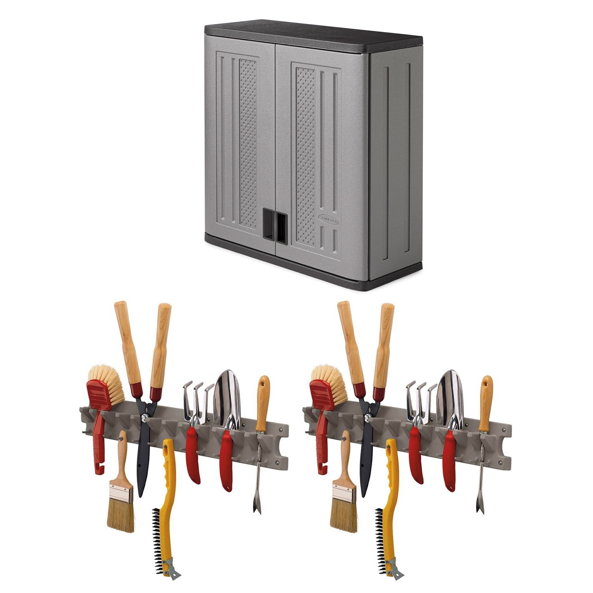 Suncast Single Shelf Wall Cabinet w/Wall Mounted Tool Organizer (2 Pack ...
