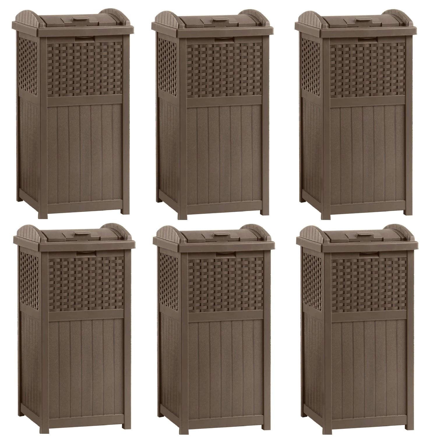 Suncast Trash Hideaway 33 Gallon Resin Wicker Outdoor Garbage Container ...