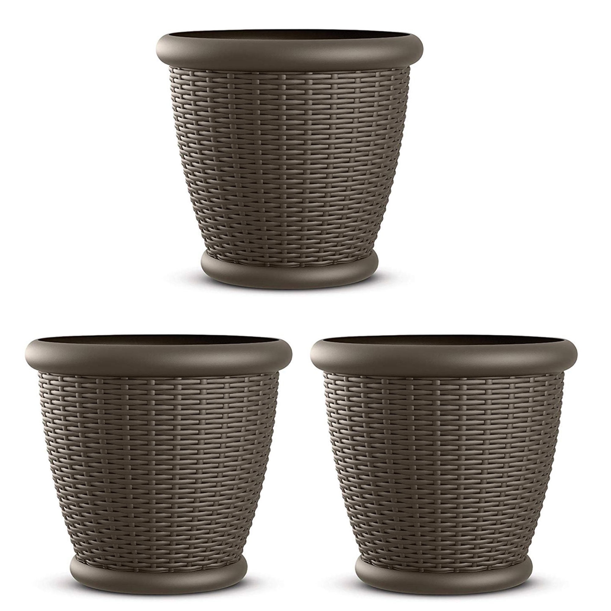 Suncast Willow 18 In Decorative Wicker Patio Planter Pot, Java (3 Pack ...
