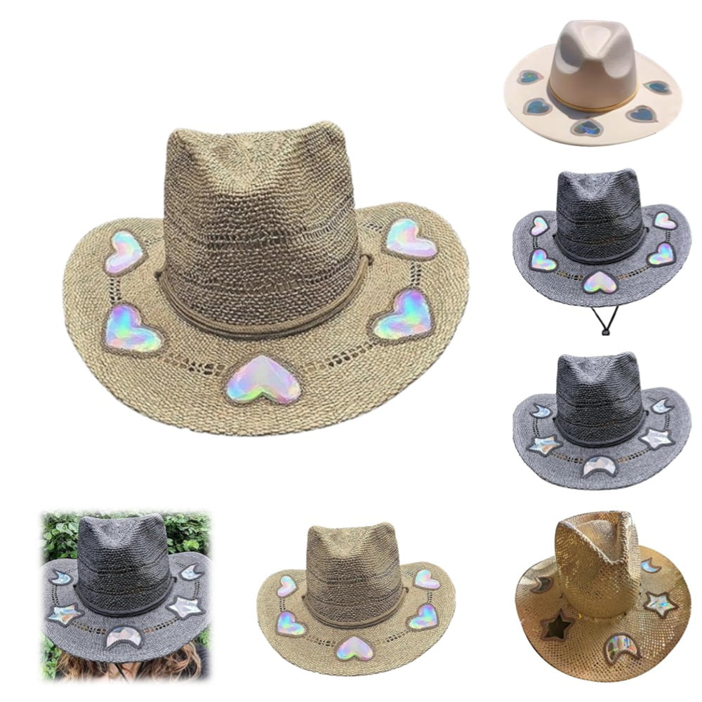 Suncatcher Cowgirl Straw Prism Hat, Colorful Spectrum Cowboy Cap with ...