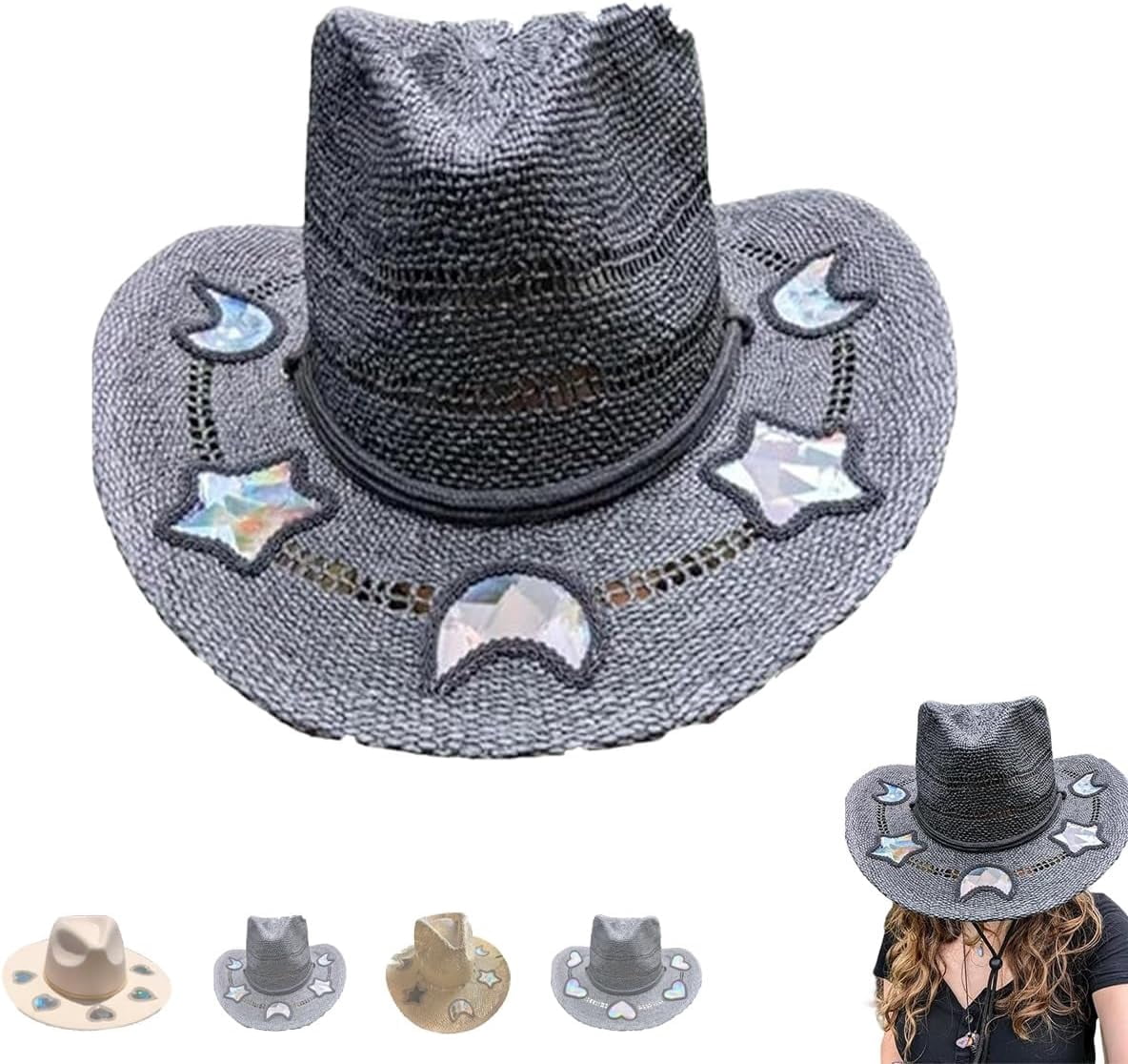 Suncatcher Cowgirl Straw Prism Hat, Western Cowboy Beach Hat with ...