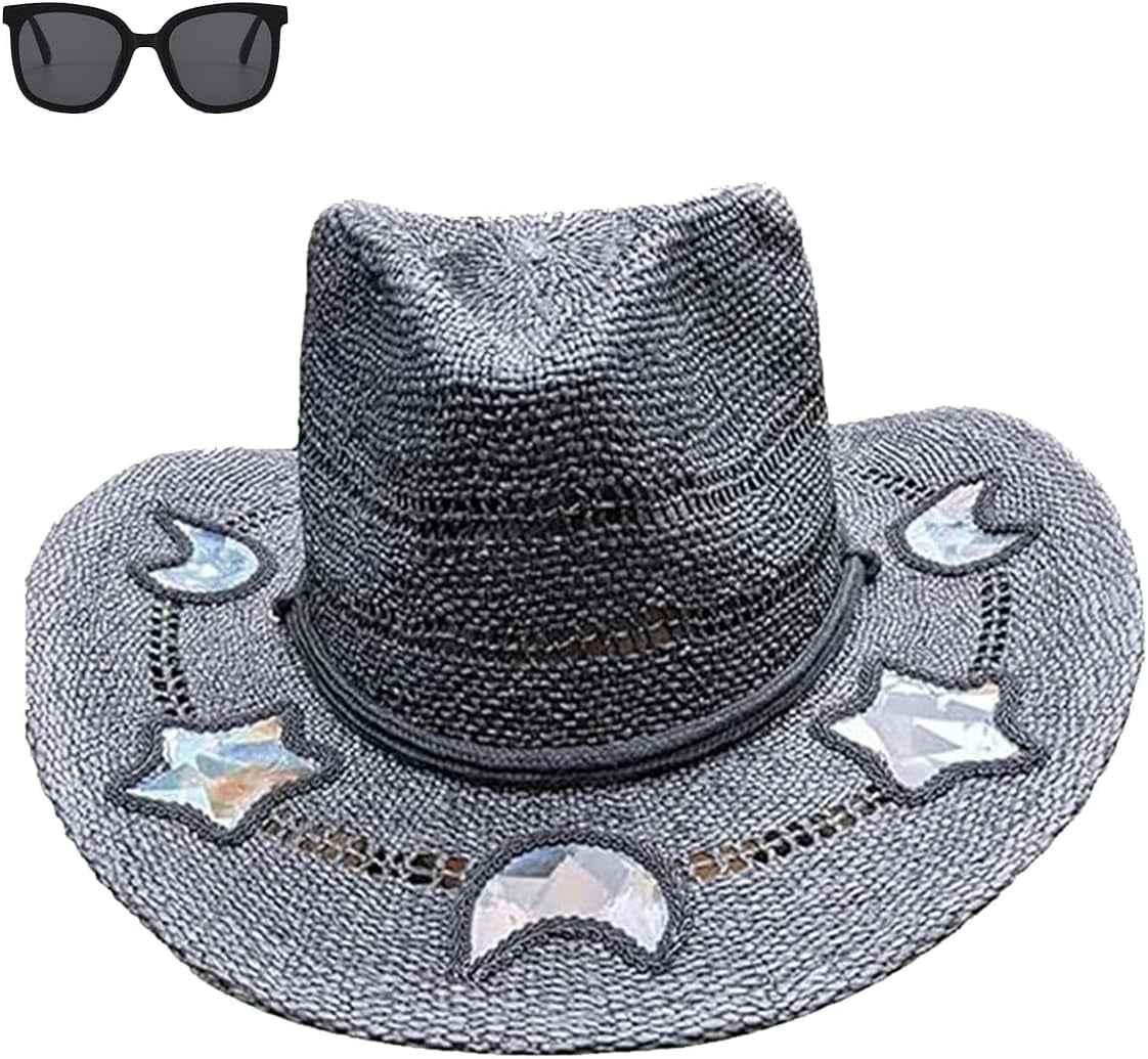 Suncatcher Cowgirl Straw Prism Hat,Western Style Cowboy Hat for Women ...