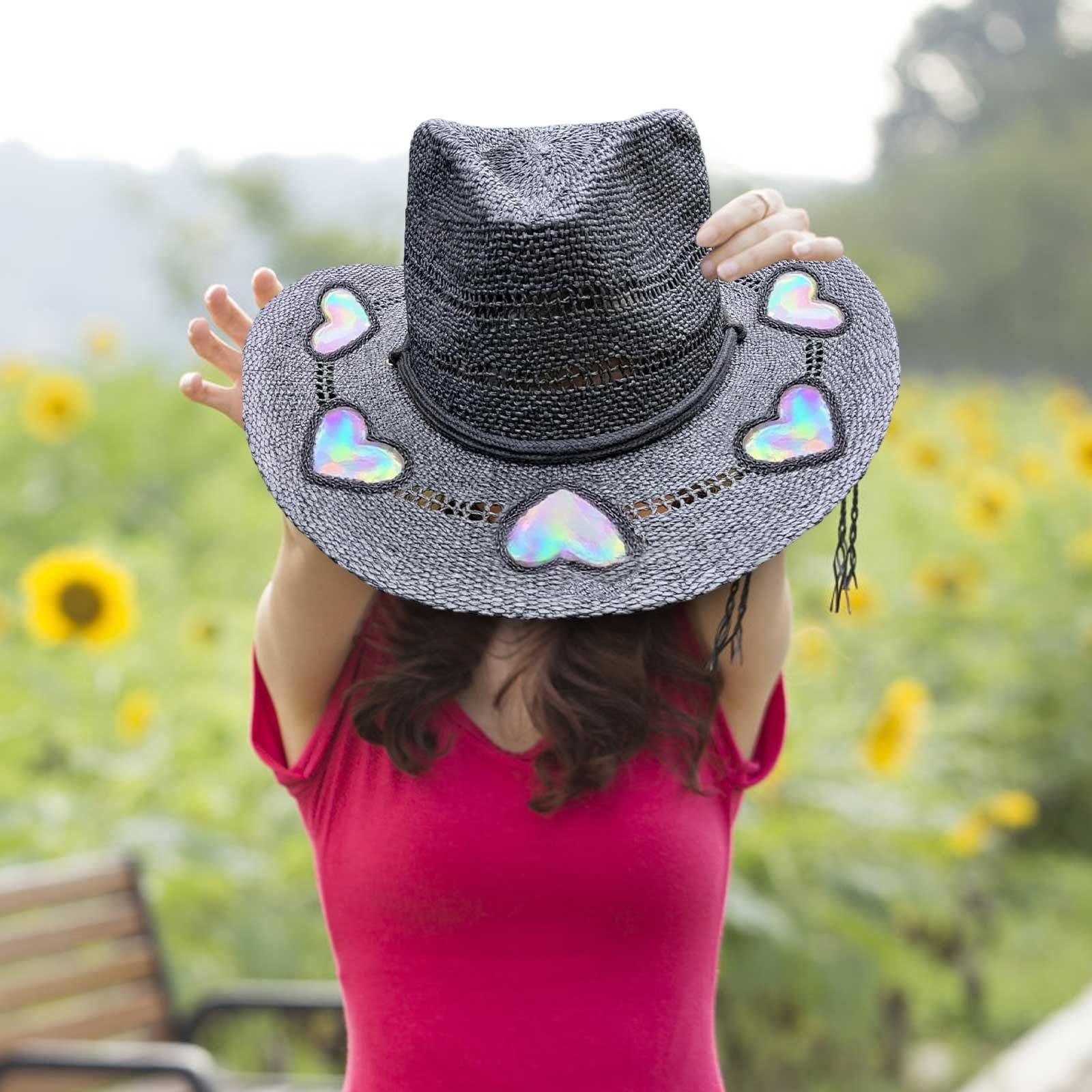 Suncatcher Cowgirl Straw Prism Hat,Wide Shapeable Cowboy Straw Hats,Sun ...