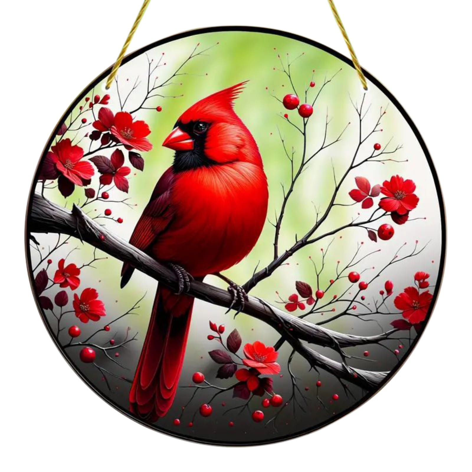 Suncatcher Stained Glass Cardinal Window Wall Hanging Ornament 6 inch ...