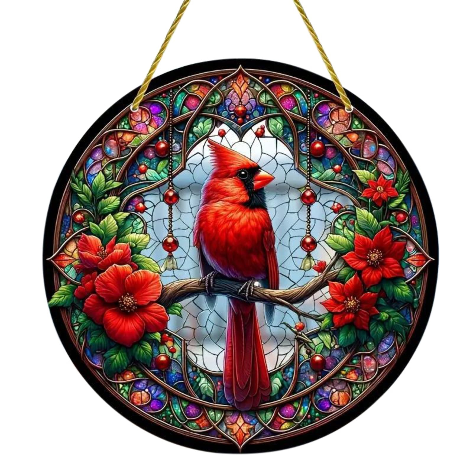 Suncatcher Stained Glass Cardinal Window Wall Hanging Ornament 6 inch ...