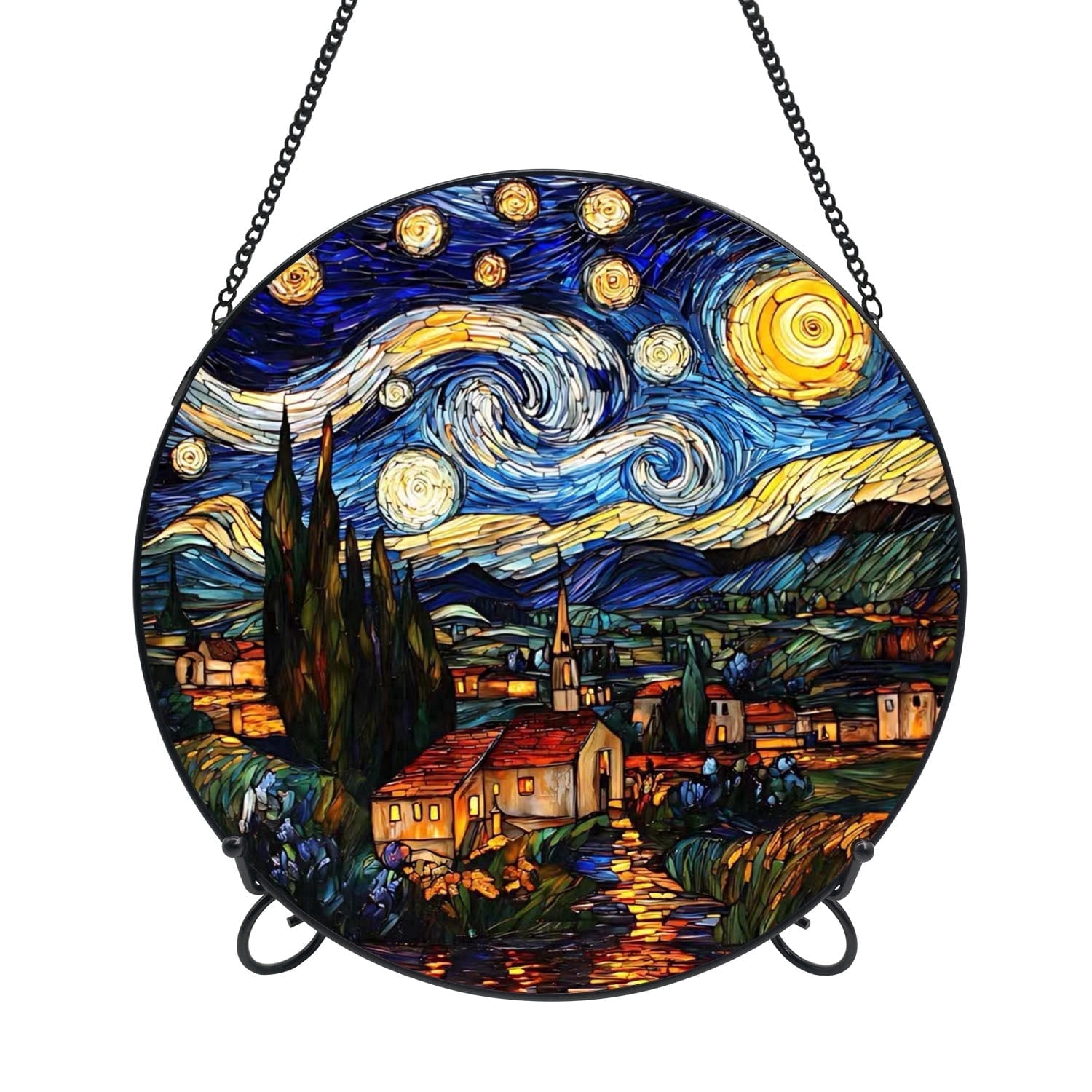 Suncatcher Stained Glass Window Hanging - Colored Glass Panel Round Sun ...