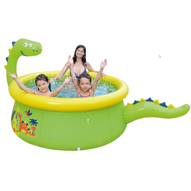 Sunclub 69" x 24.5" Green Round Inflatable Dinosaur Kiddie Pool with ...