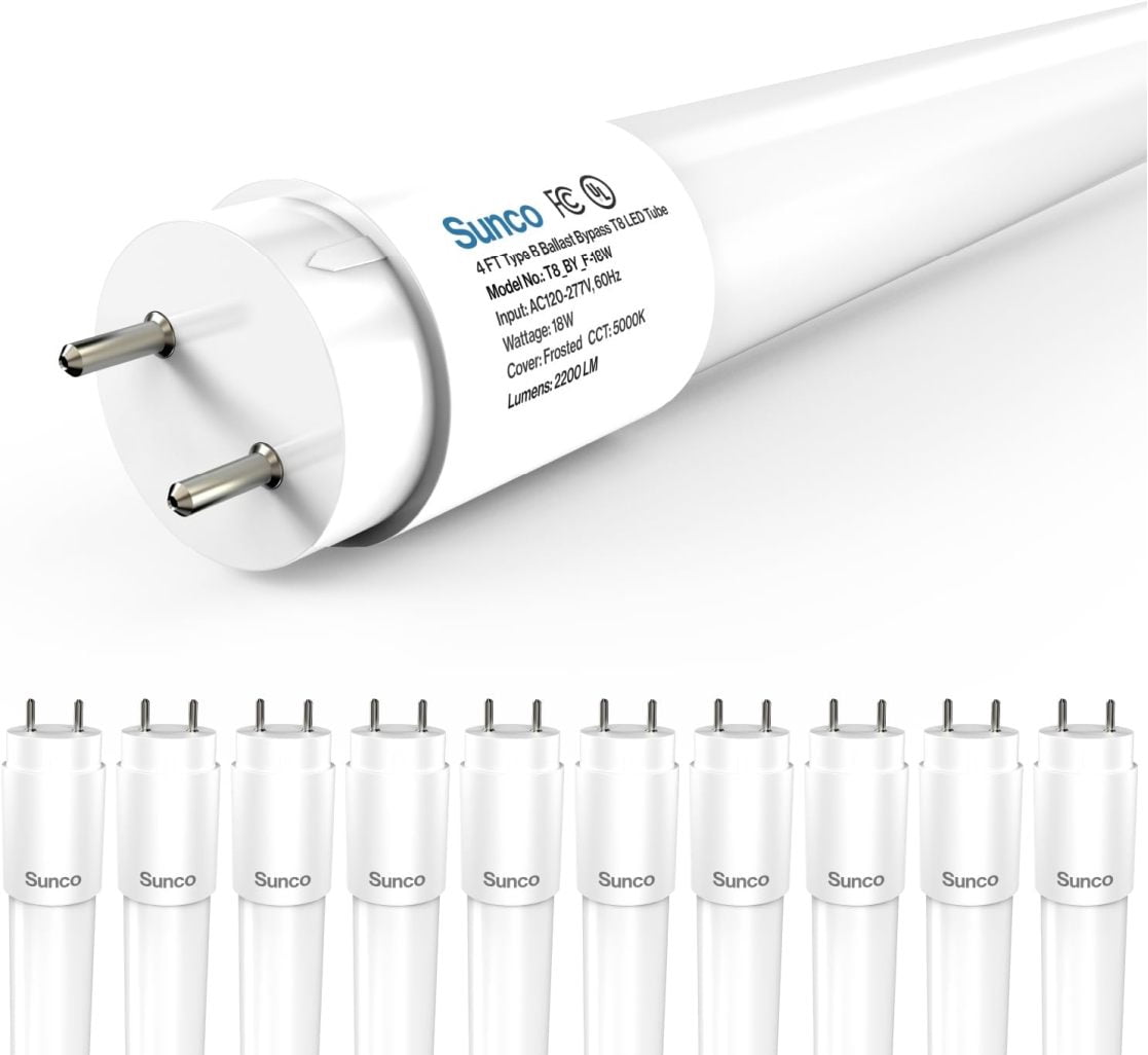 Sunco 10 Pack T8 LED Bulbs 4 Foot, Tube Light Bulbs Ballast Bypass, 48 ...