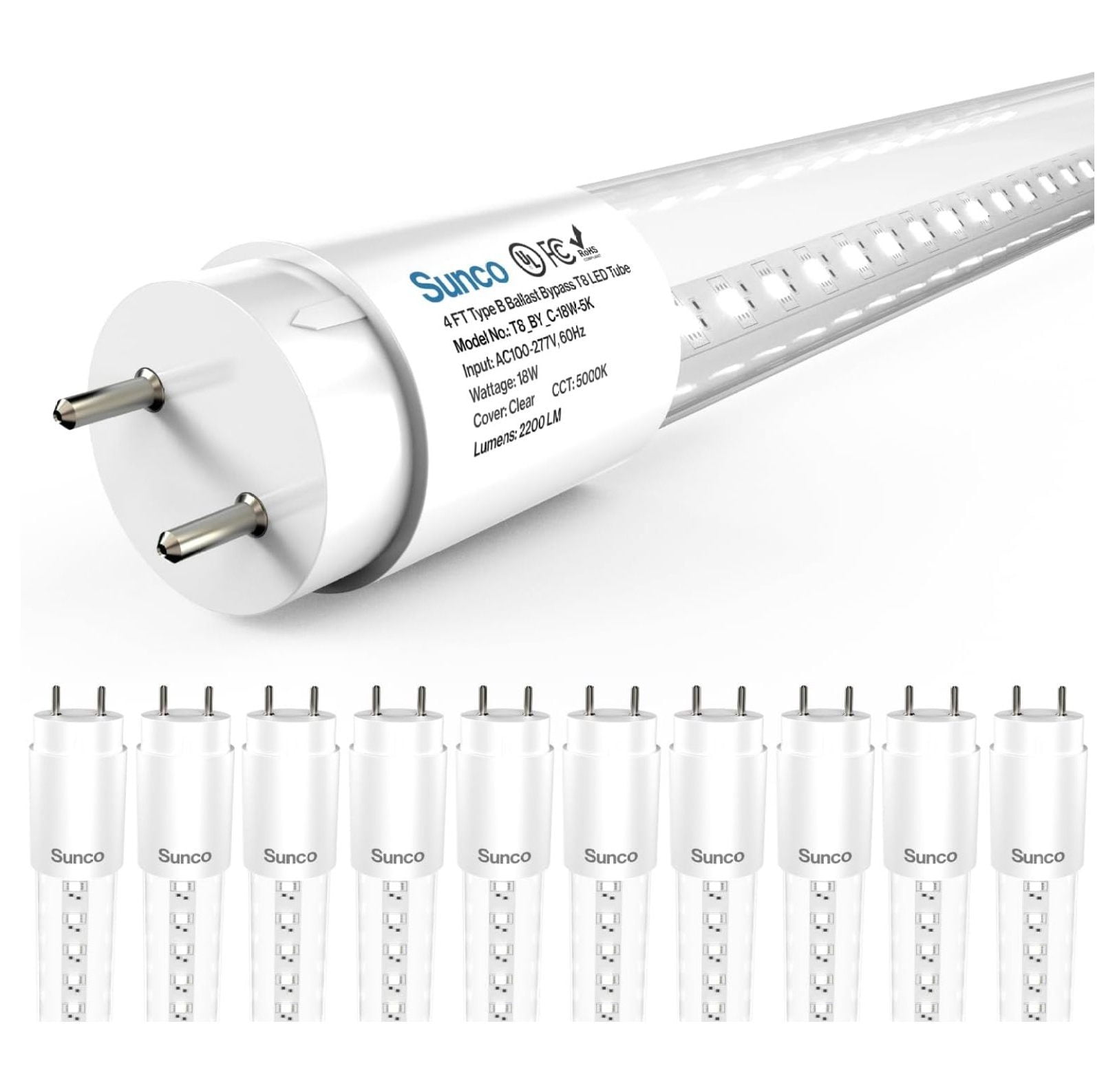 Sunco 10 Pack T8 LED Bulbs 4 Foot, Tube Light Bulbs Ballast Bypass, Inch Fluorescent Replacement ...