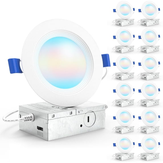 Sunco 12 Pack 4 Inch Recessed Lights, LED Baffle Trim, Selectable CCT ...